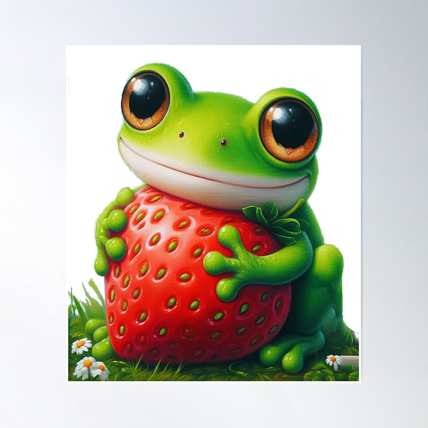 Frog With Strawberry Card Poster Wall Art, Modern Wall Decor, 16x16 ...