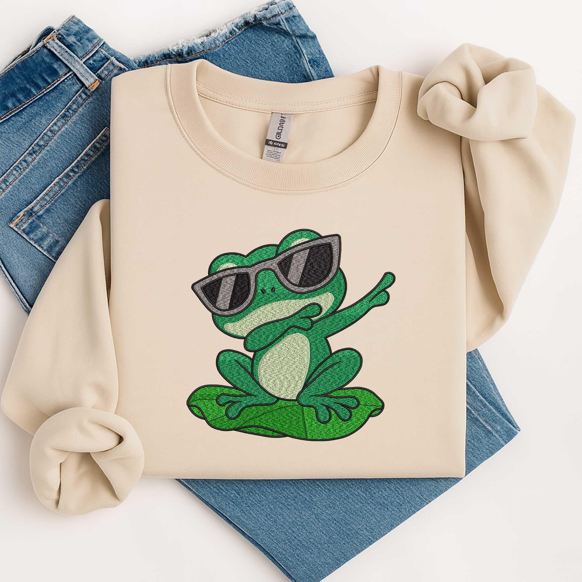Frog With Sunglasses Embroidery Design, Funny Animal Dab Stitch ...