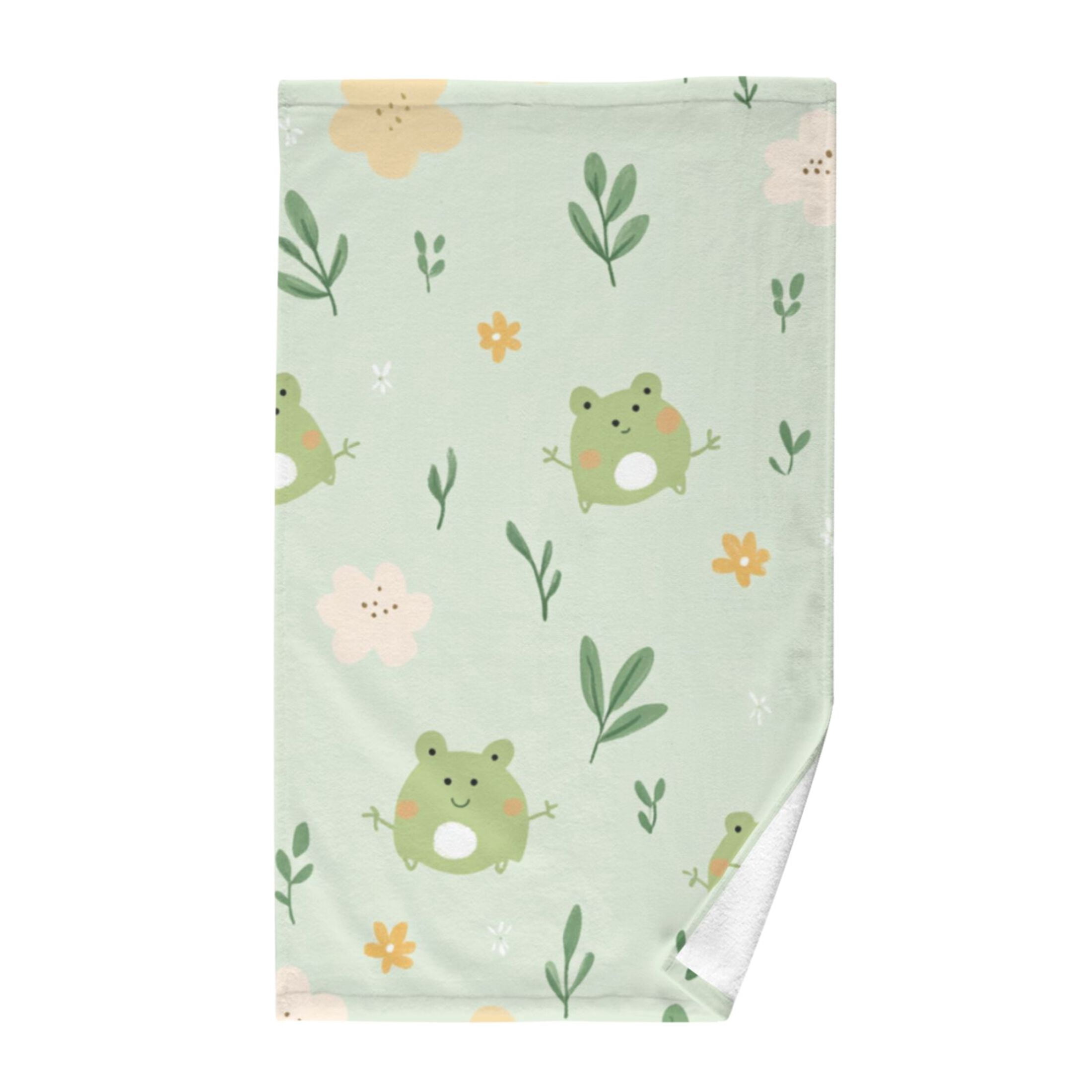 Frog and Flowers Bath Towel 100% Cotton Soft Thick High Absorbency Hand ...