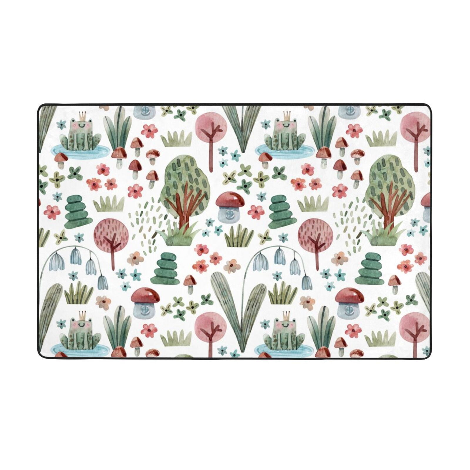 Frog and Forest Plants Soft Indoor Outdoor Rug, Washable Rugs for ...