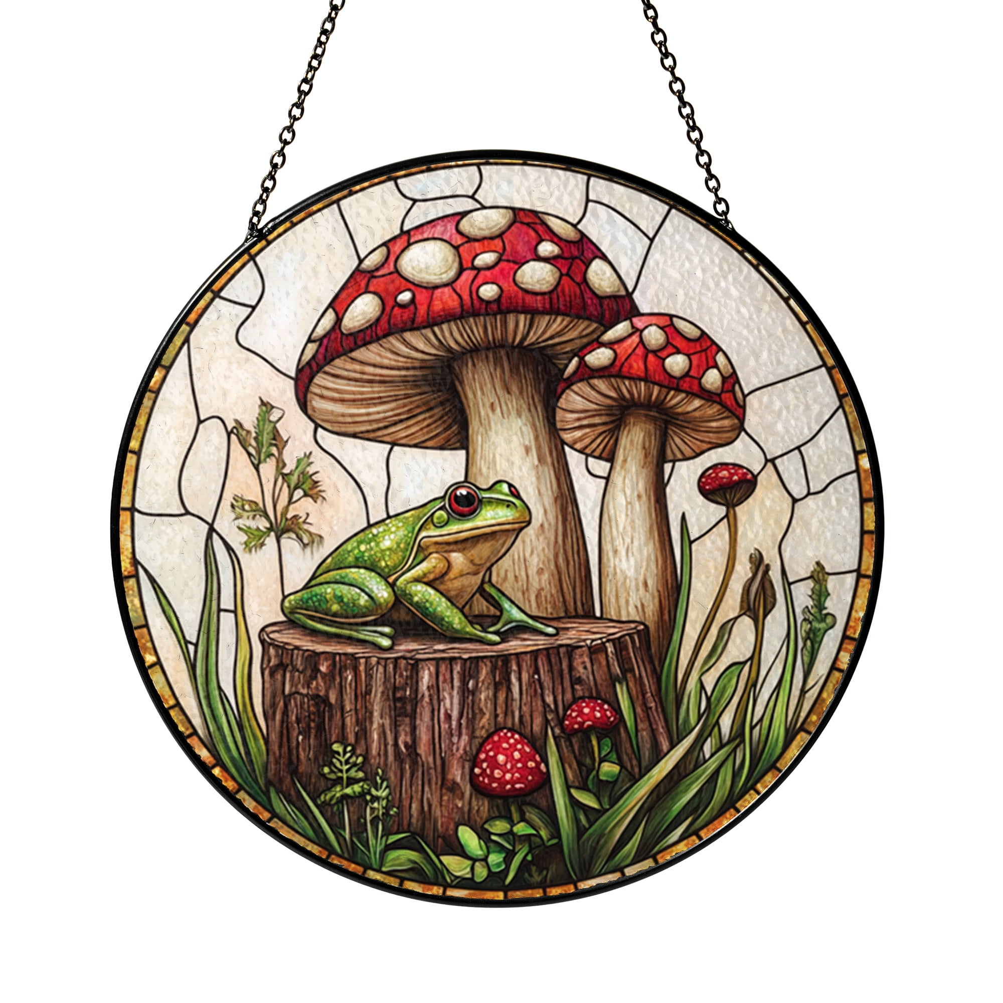 Frog and Mushroom Stained Glass Suncatcher Window Hanging, Whimsical ...