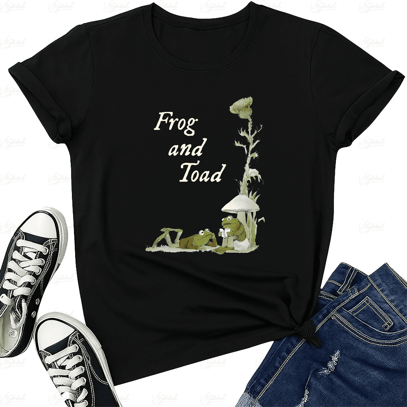 Frog and Toad Relaxing Under Mushroom Cute Cartoon Retro Illustration ...