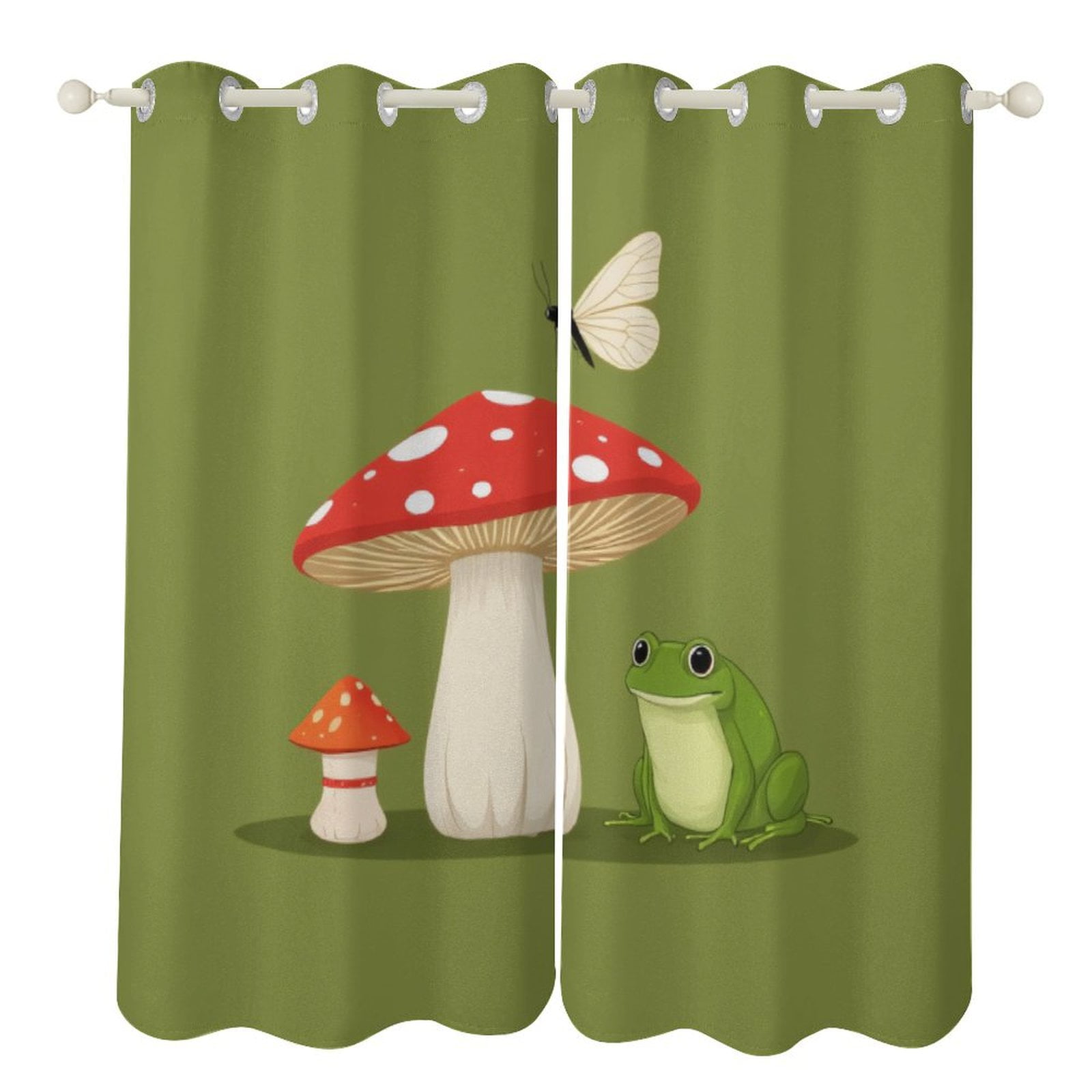 Frog by Mushrooms with Butterfly 2 Panels 3D Printing Pattern Curtain ...