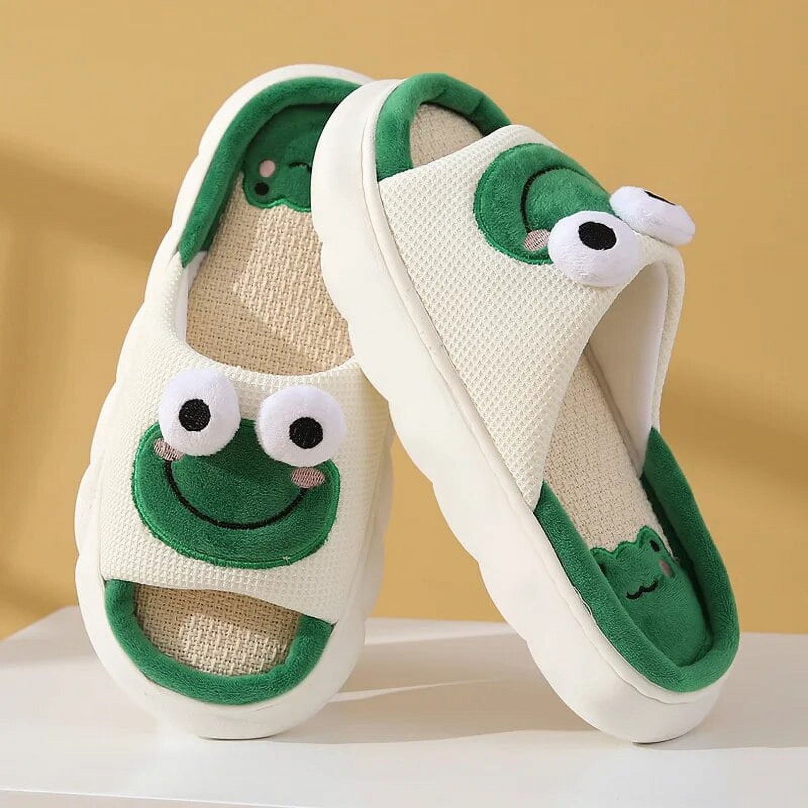 Frog cow shoes for women summer Cute Slippers Linen indoor non-slip ...