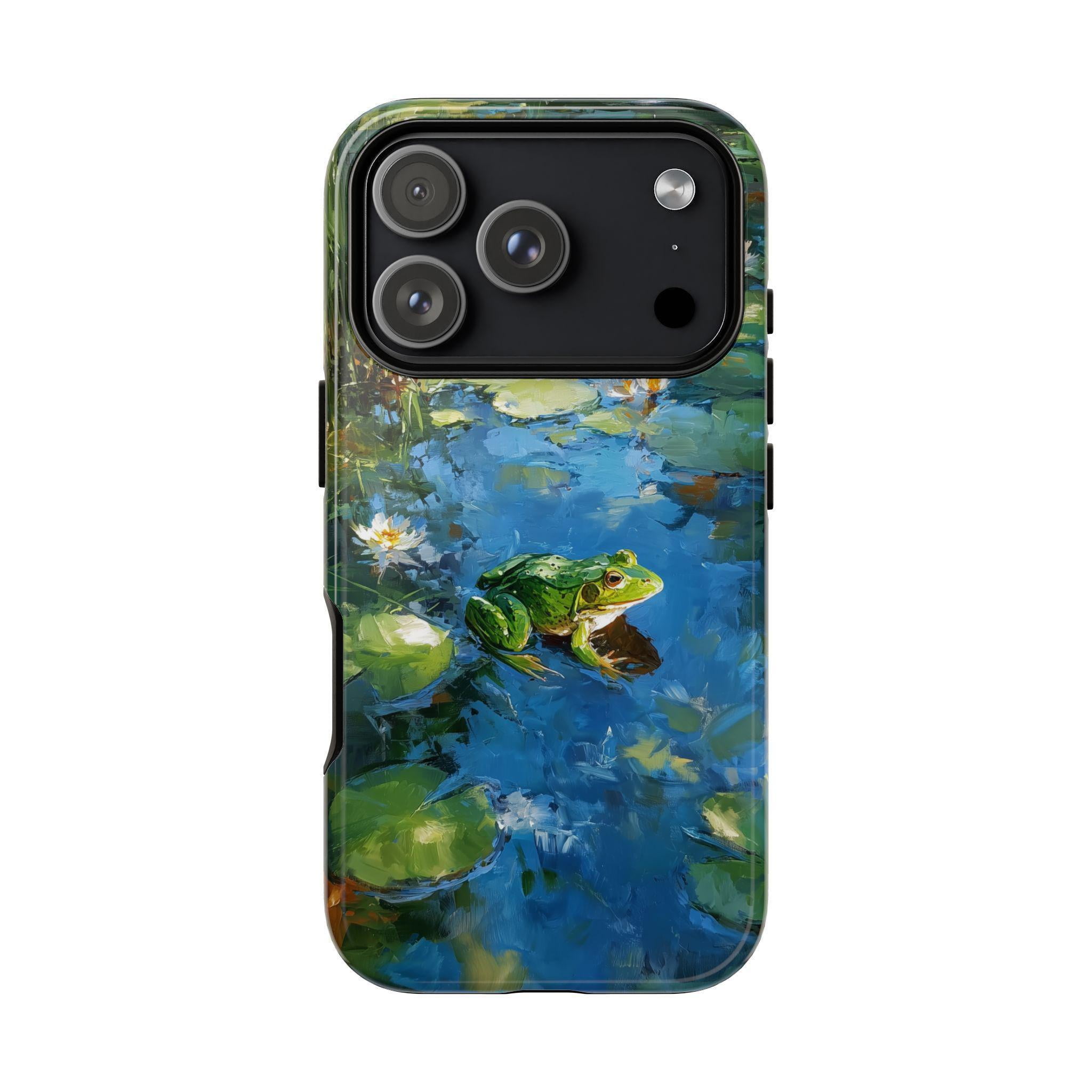 Frog in Pond Impressionist Art Soft Watercolor Scene Phone Case with ...