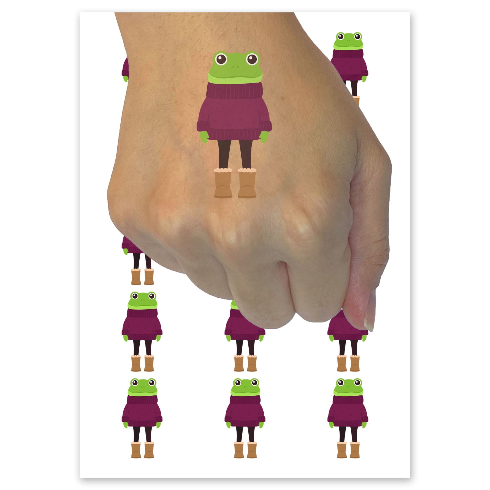 Frog in Sweater Temporary Tattoo Water Resistant Fake Body Art Set ...