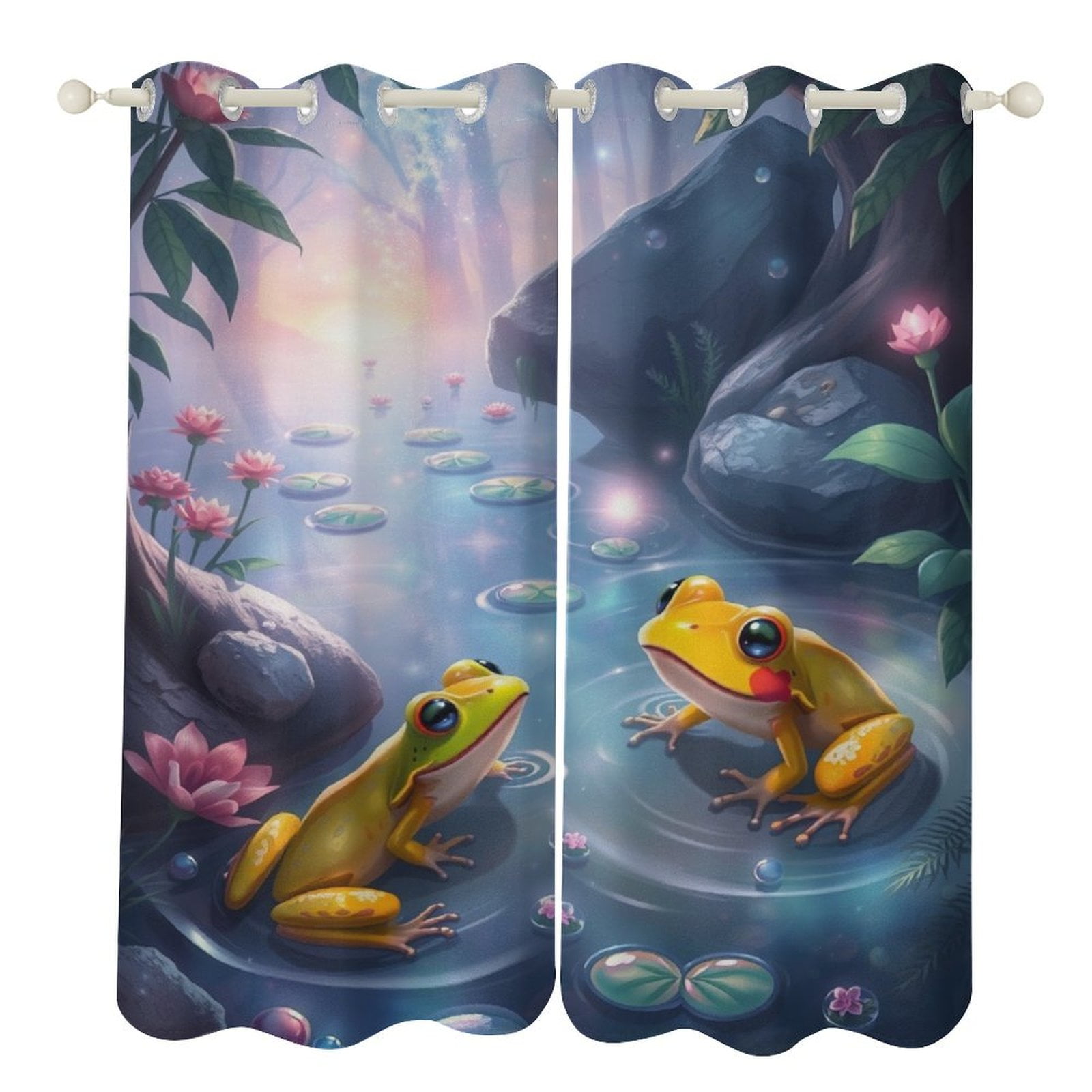 Frog in The Pond 2 Pieces Window Drape Curtain for Living Room Bedroom ...