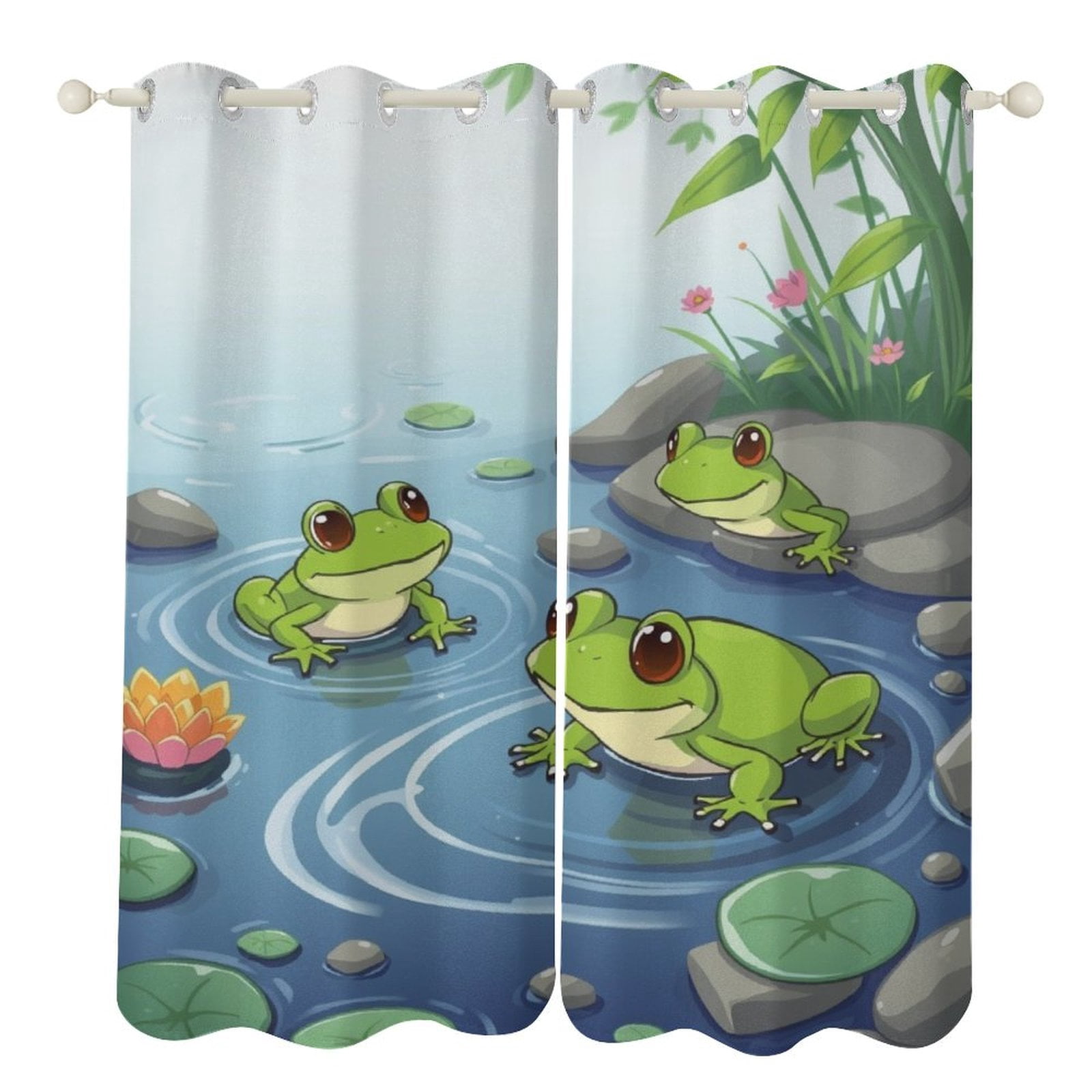 Frog in The Pond 2 Pieces Window Drape Curtain for Living Room Bedroom ...