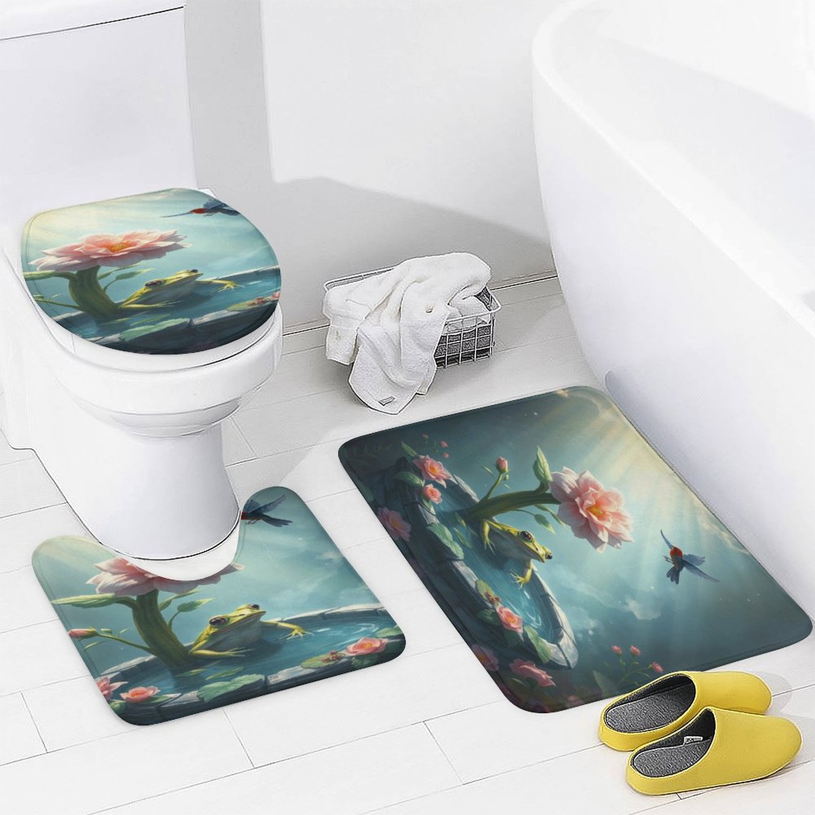 Frog in The Pond Bathroom Rugs Set 3 Piece with Non-Slip Bath Rugs ...