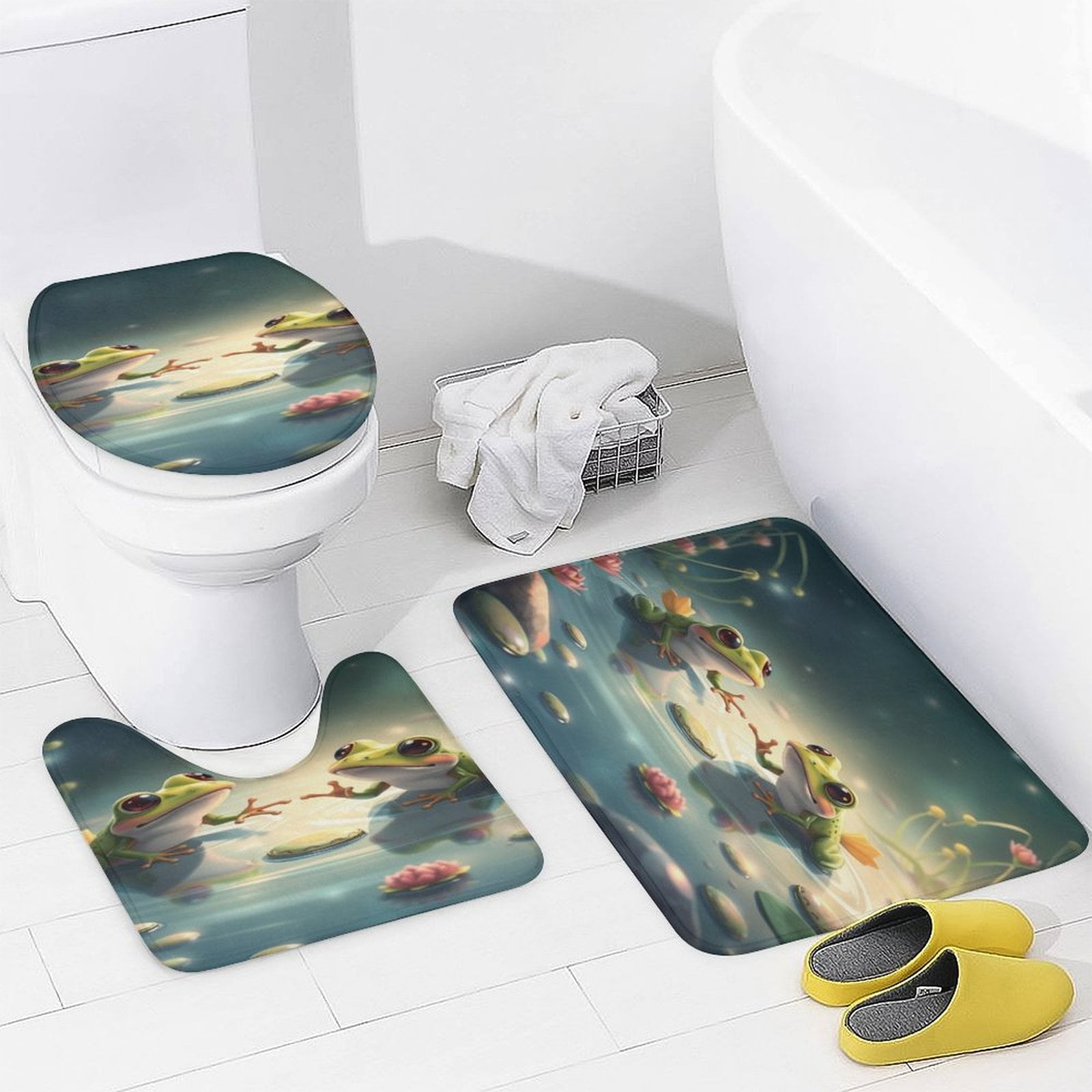 Frog in The Pond Bathroom Rugs Set 3 Piece with Non-Slip Bath Rugs ...