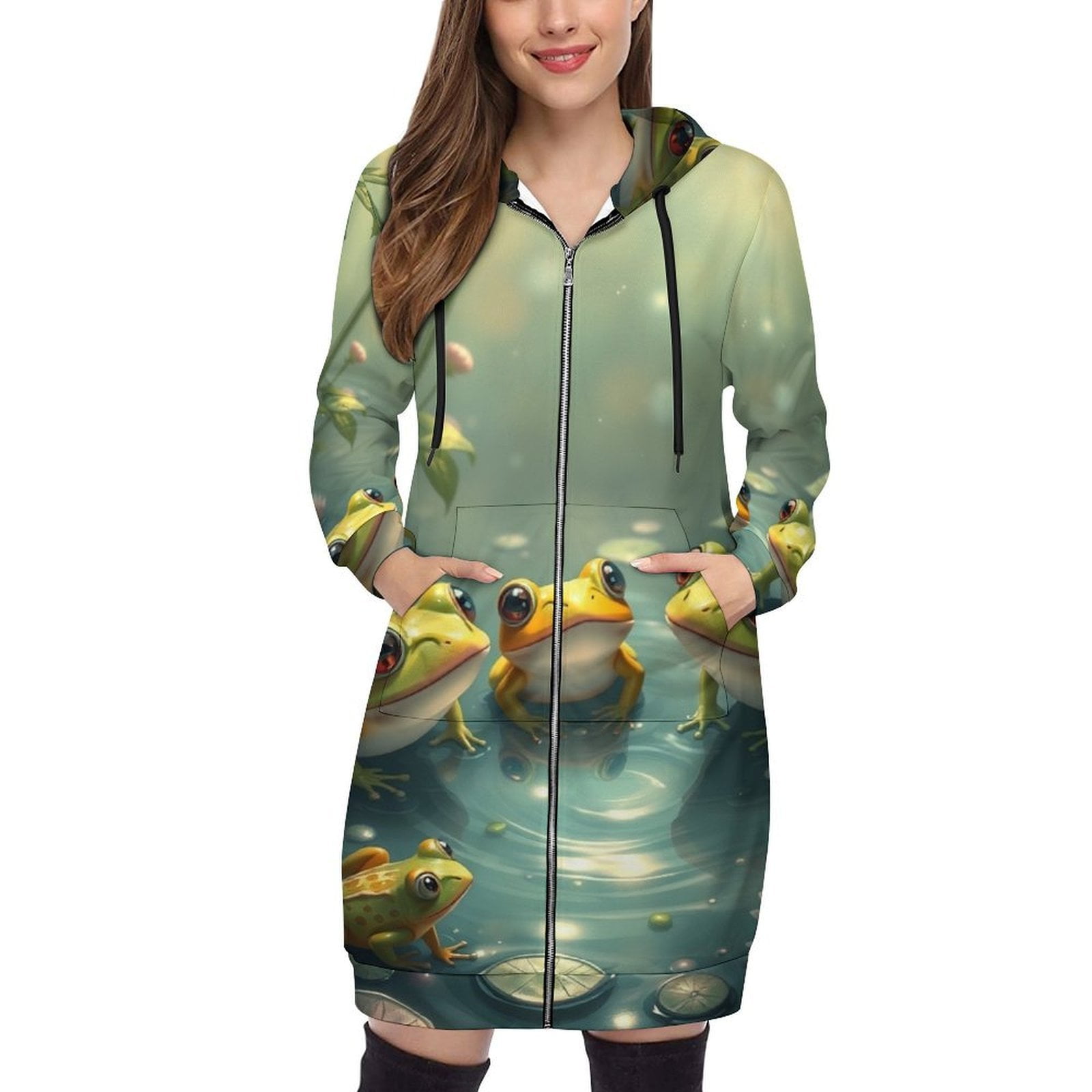 Frog in The Pond Hoodie Women Drawstring Sweatshirts Personality Loose ...