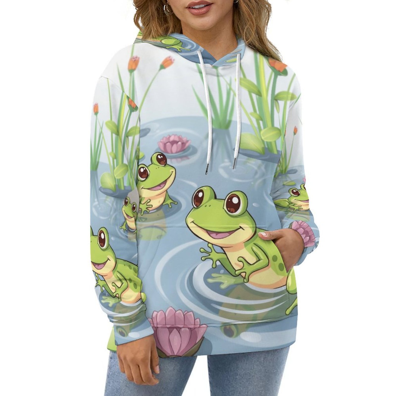 Frog in The Pond Hoodies Oversized Hoodie Couple Long Sleeve Cute ...