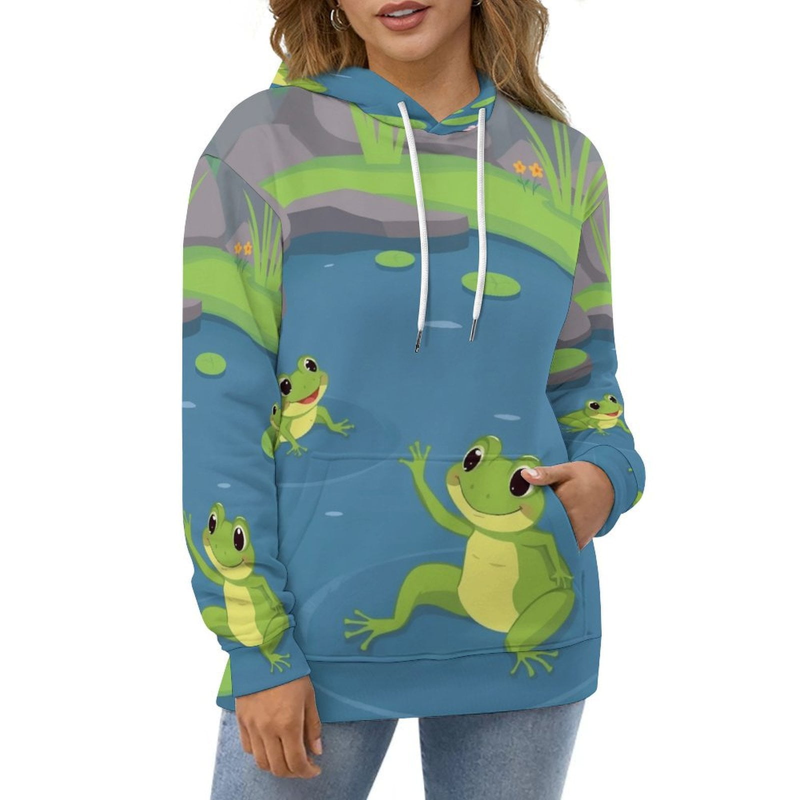 Frog in The Pond Hoodies Oversized Hoodie Women Long Sleeve Casual ...
