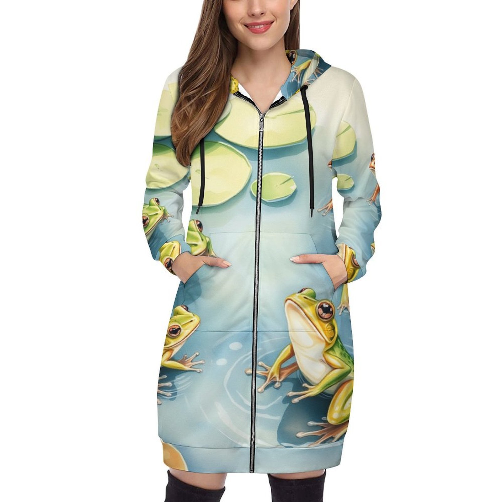 Frog in The Pond Hoodies Printed Women Sweatshirt Autumn Winter Long ...