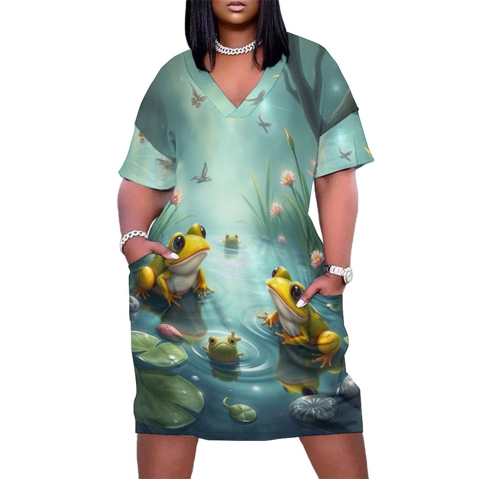 Frog in The Pond Loose Pocket Dress Clothes Summer Clothes for Women ...