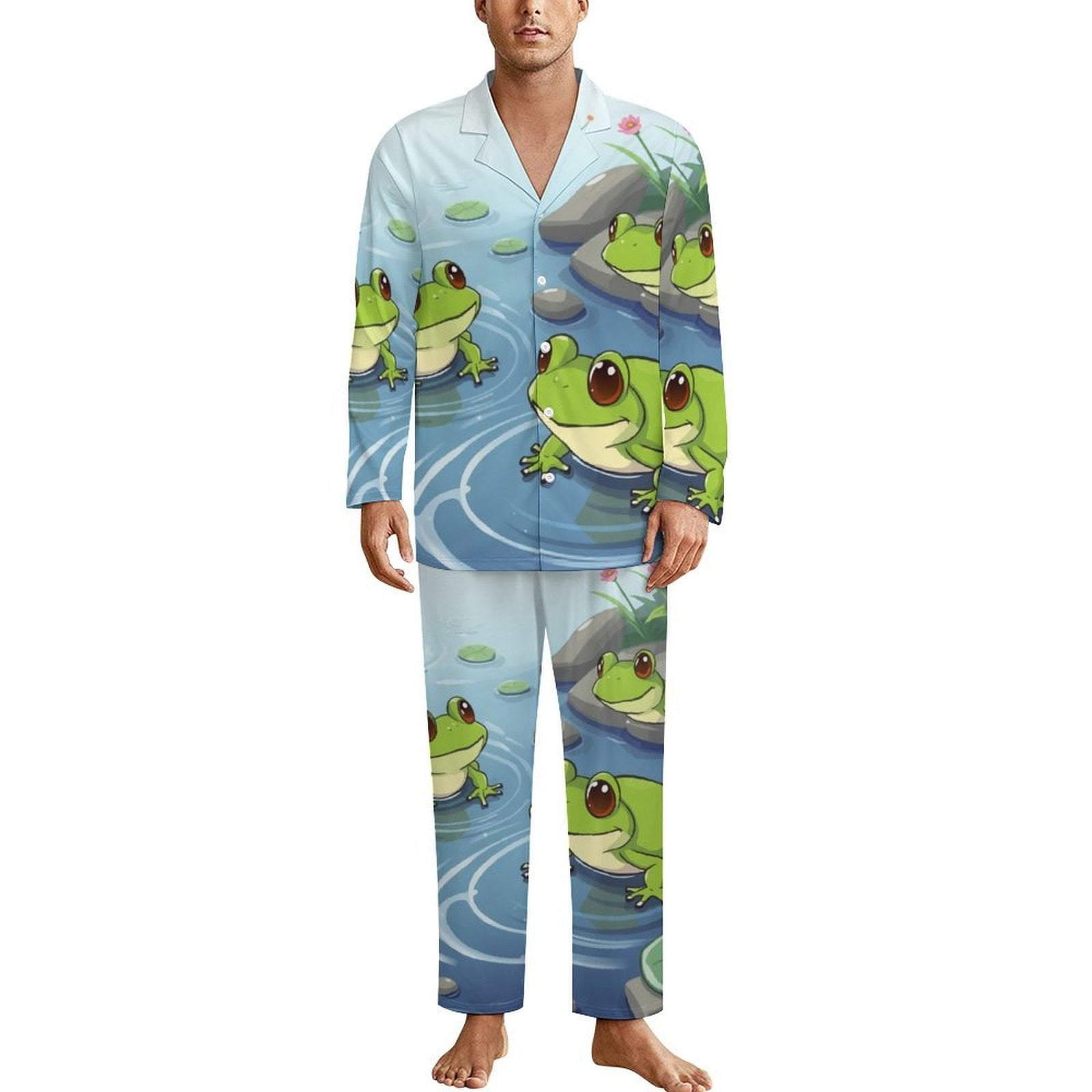 Frog in The Pond Pajama Set Soft Sleepwear Man Long Sleeves Casual ...