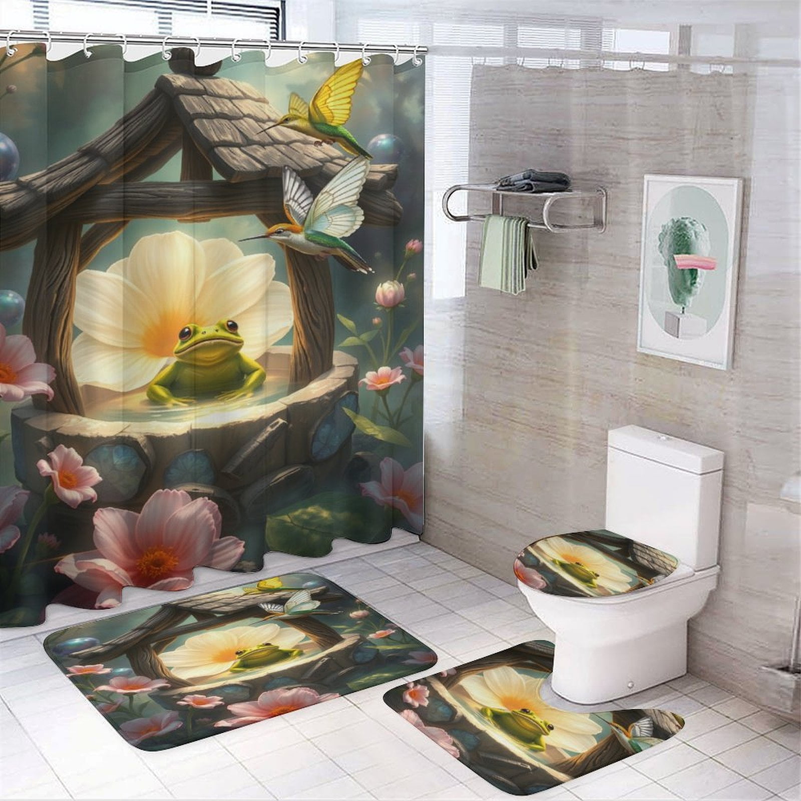 Frog in The Pond Shower Curtain And Rugs Mat Set For Bathroom ...