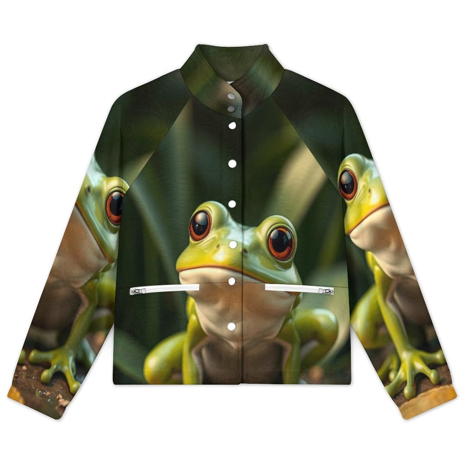 Frog in The Pond Warm Women's Plush Jacket Stand Collar Full Sleeve ...