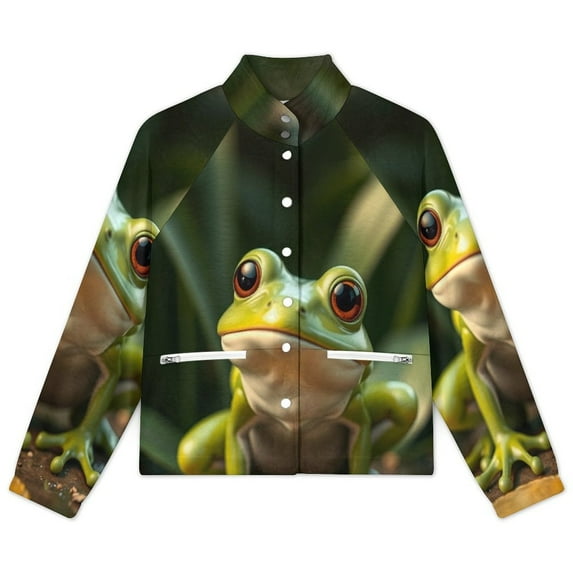 Frog in The Pond Warm Women's Plush Jacket Stand Collar Full Sleeve ...