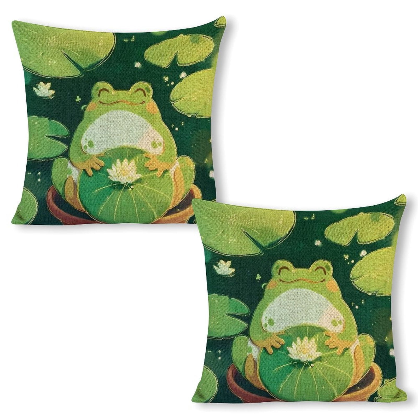 Frog lily pads leaf Linen toss pillowcase Decoration pillowcase Gift ...