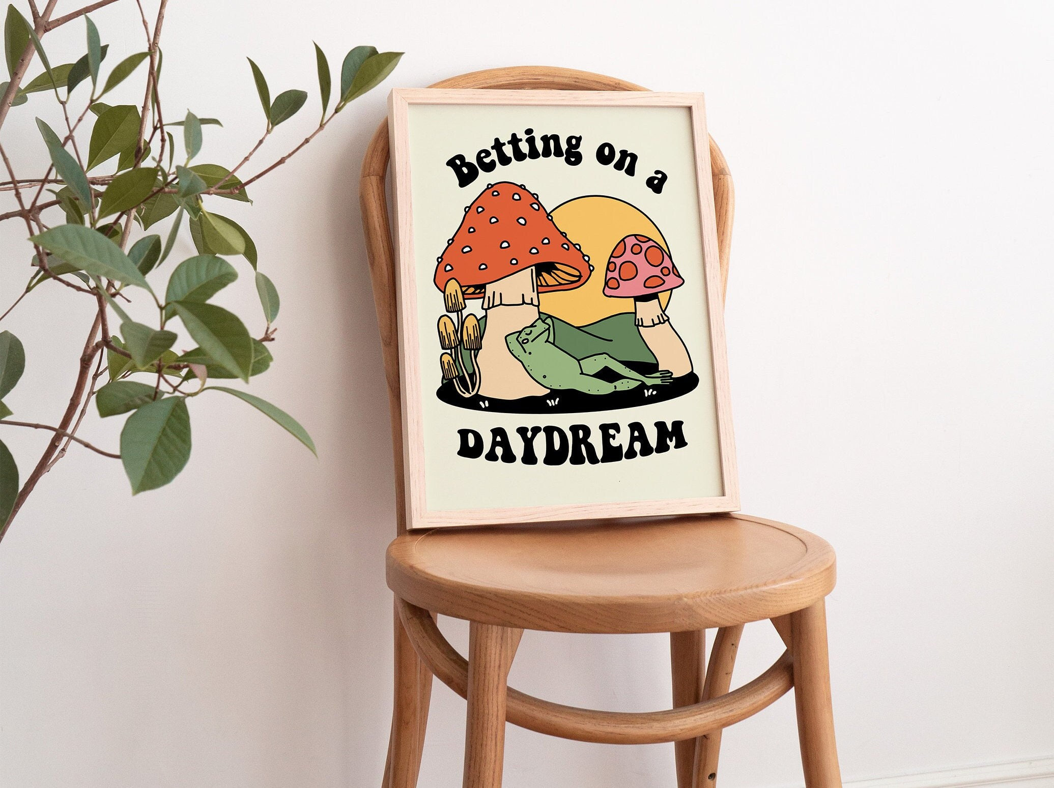 Frog mushroom 70s Print, Cute Froggy Poster, betting on a daydream ...
