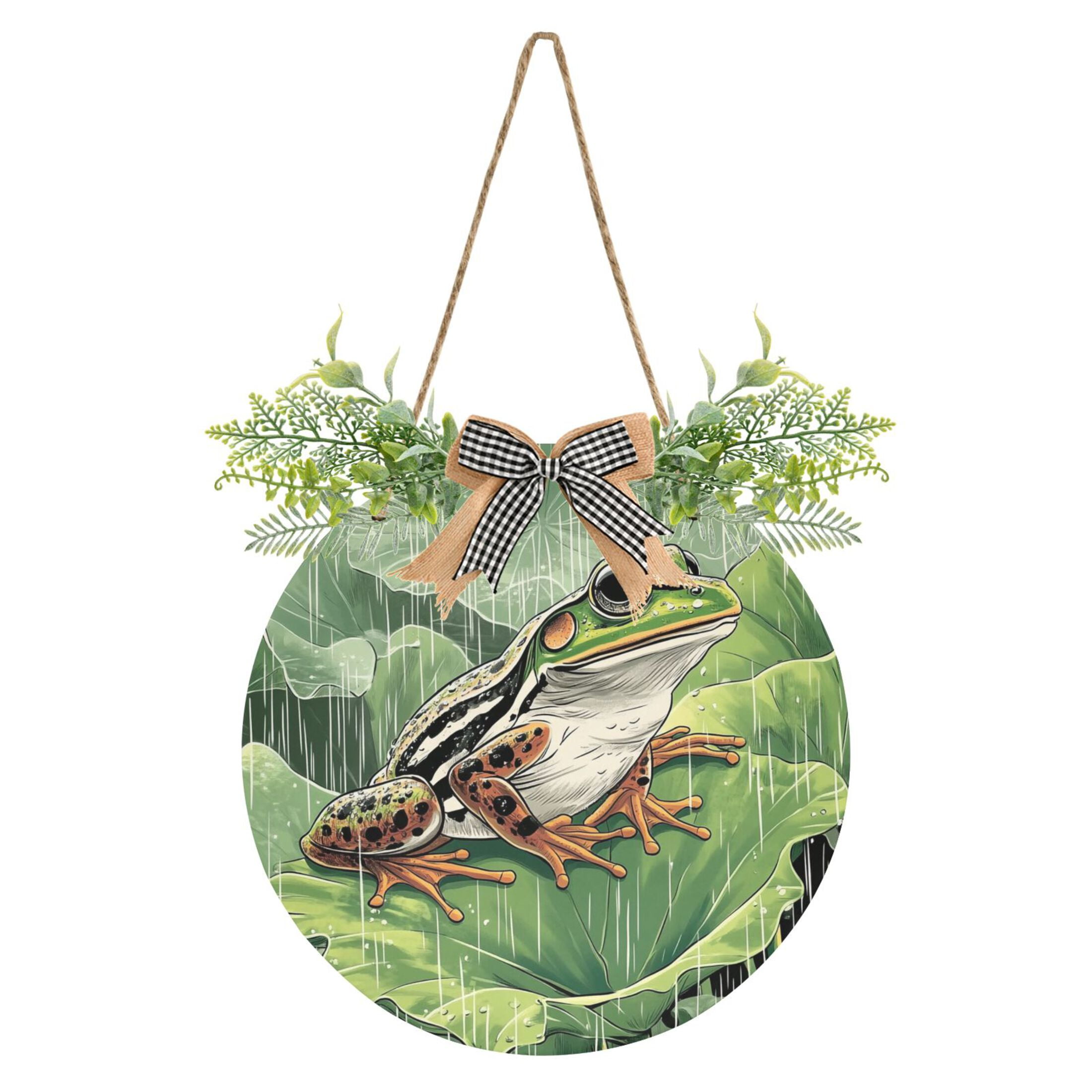 Frog on Lily Pad Front Door Porch Decoration Hanging Sign with ...