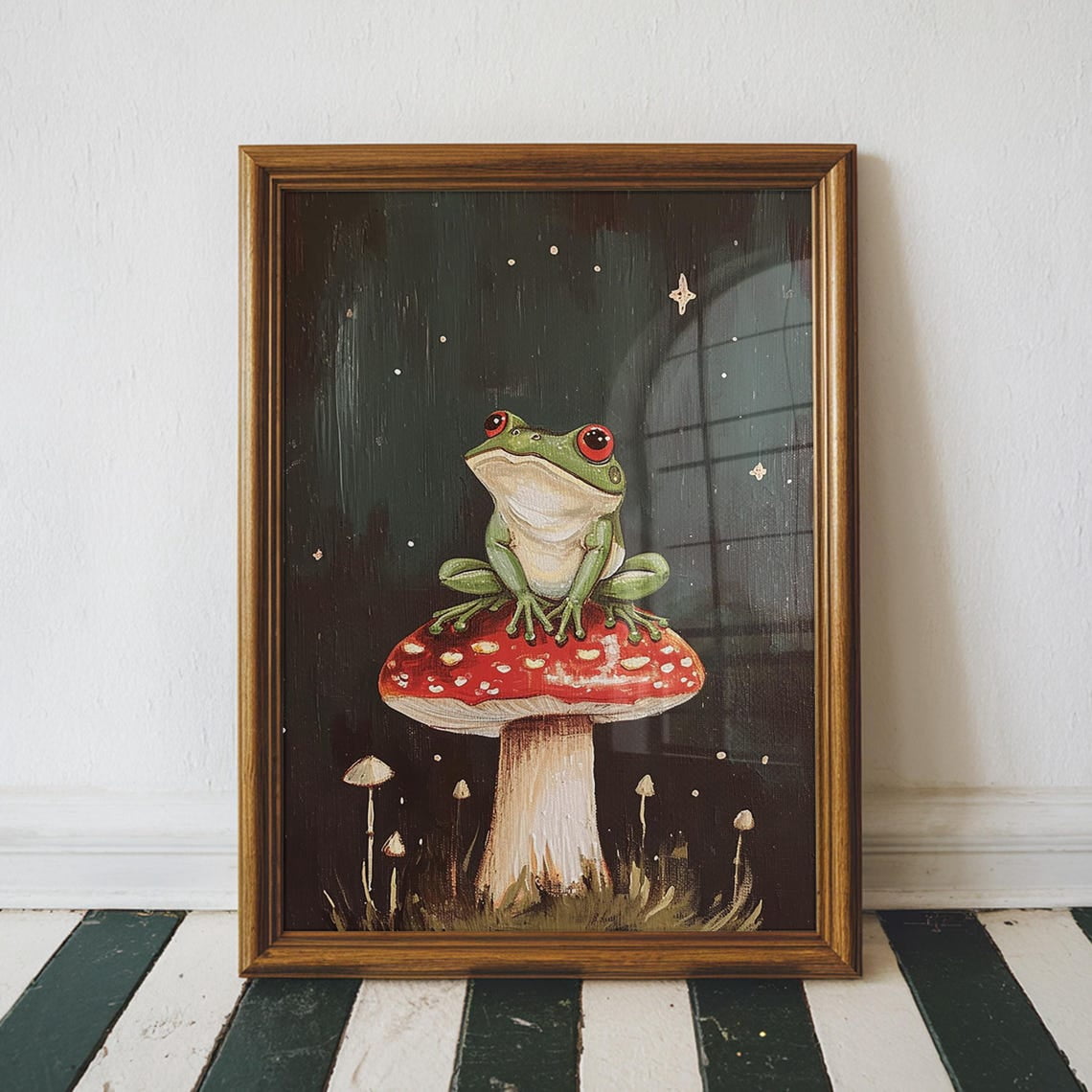 Frog on a Mushroom Cozy Home Decor Cottagecore Reading Lover Nook Farm ...