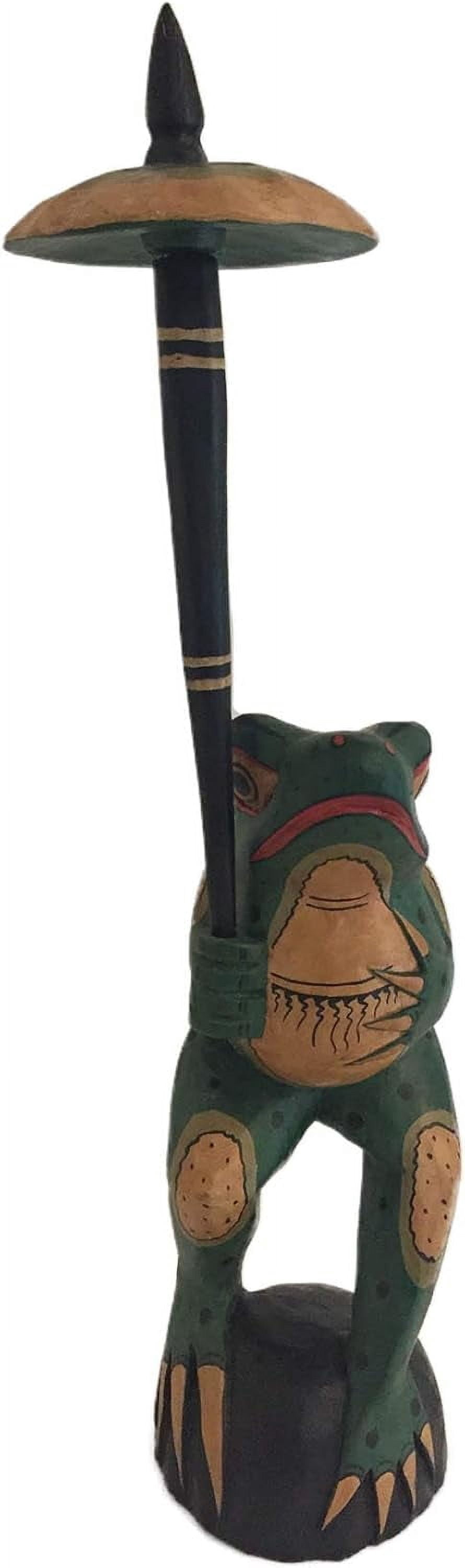 Frog with Umbrella Statue Hand Carved Wooden Frog Figurine Tropical ...