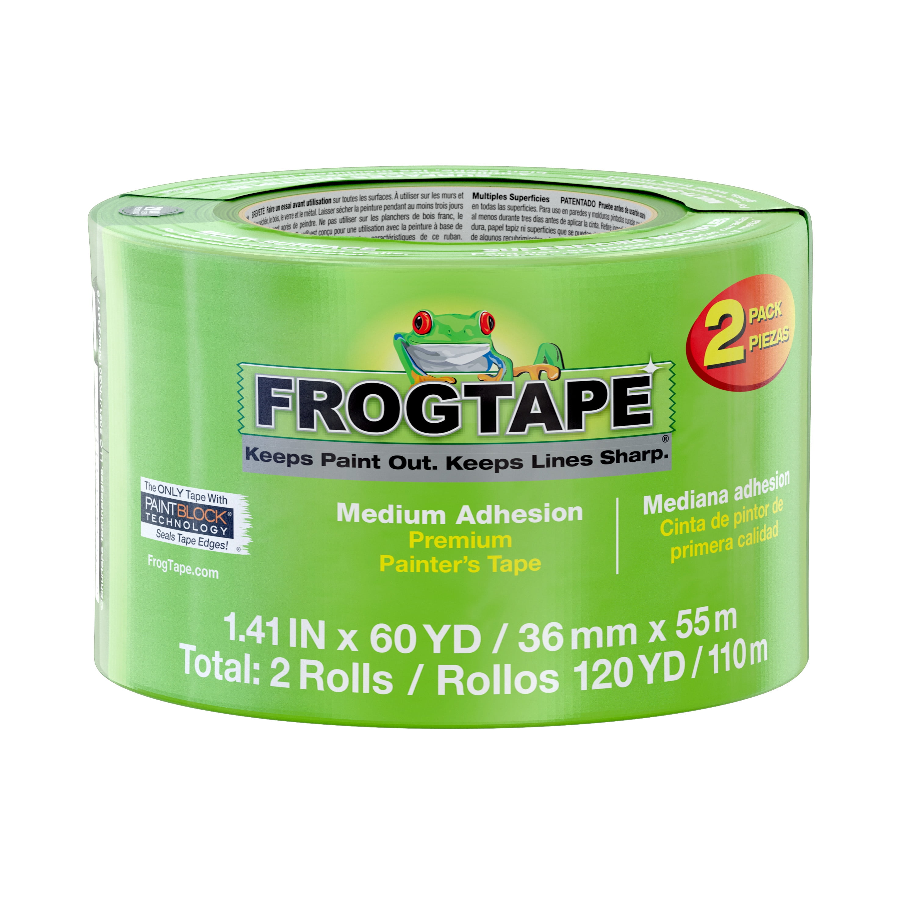 FrogTape 1.44 in. x 66 yd. Green Multi-Surface Painter's Tape, 2 Rolls ...