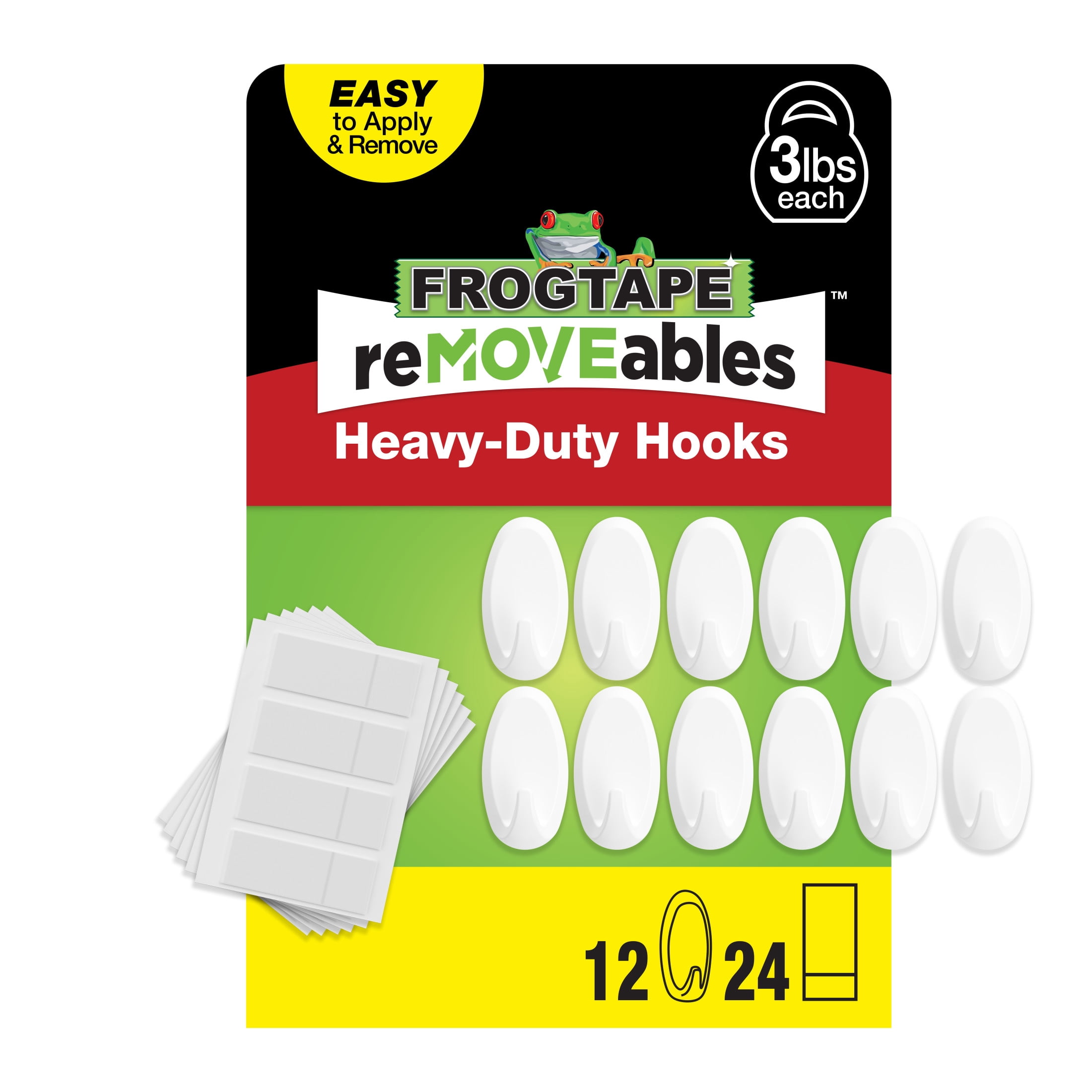 FrogTape reMOVEables Heavy-Duty Medium White Hooks, 12 Hooks and 24 ...