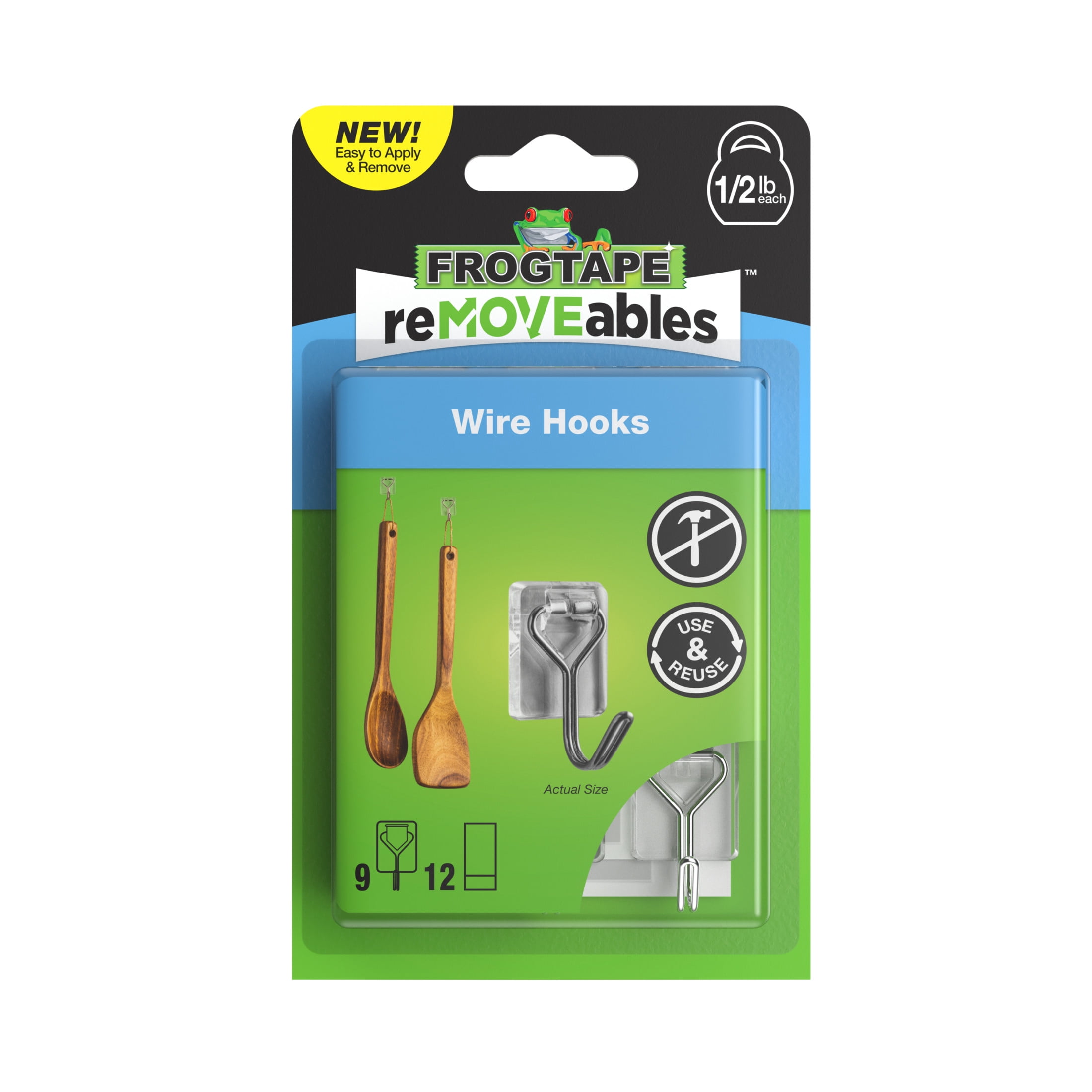 FrogTape reMOVEables Small Clear Wire Hooks, 9 Hooks and 12 Adhesive ...
