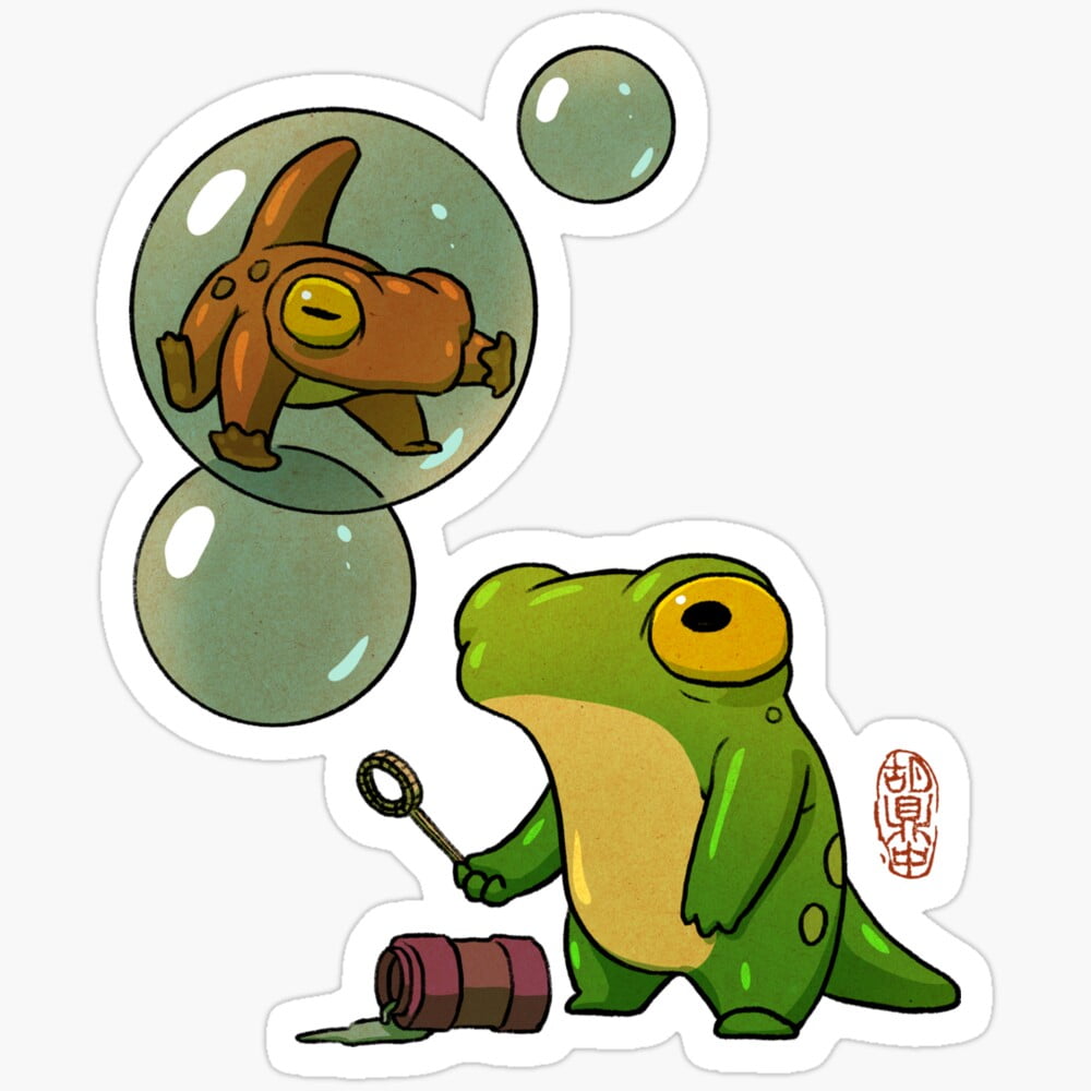 Froglets Playing With Bubbles Whimsical Artwork Asian Style ...