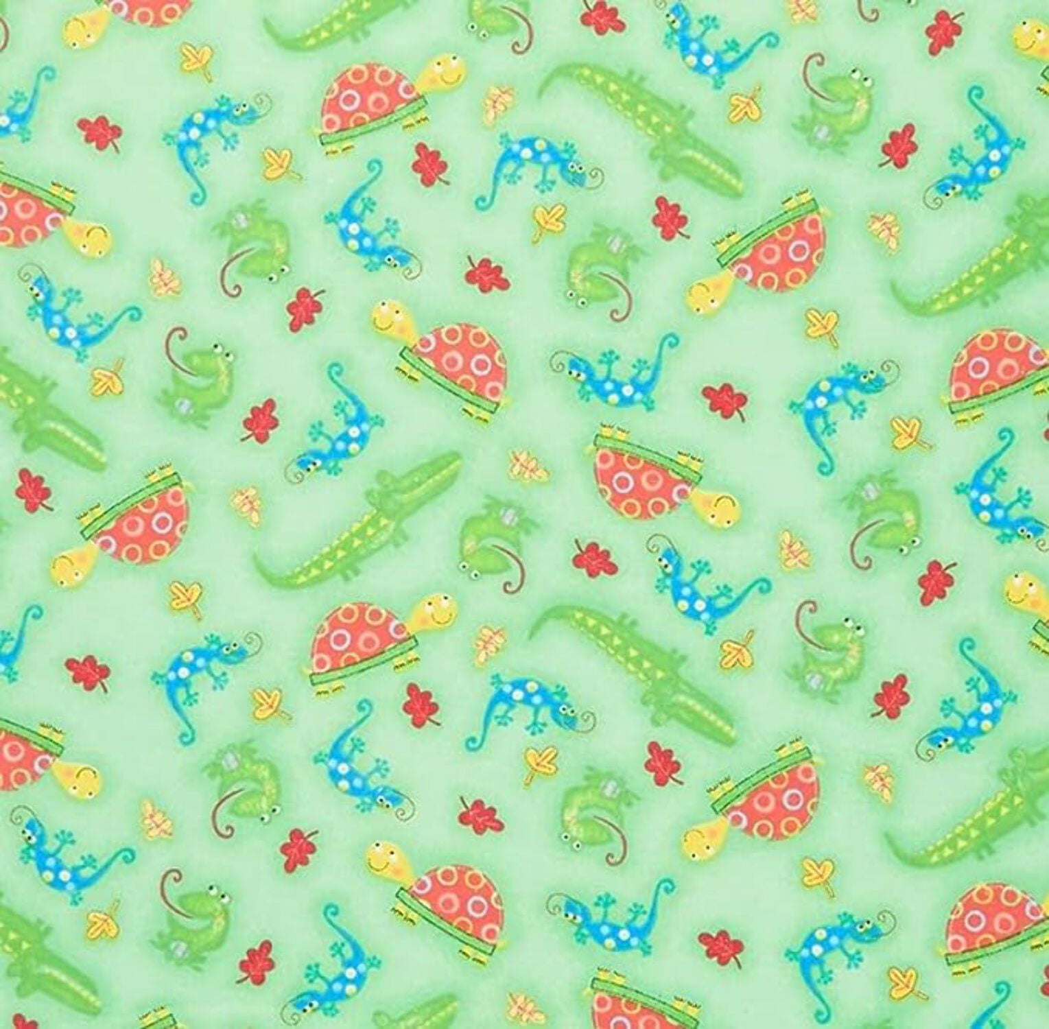 Frogs, Alligators, Turtles, and Lizards on Green Comfy Flannel Fabric - Walmart.com