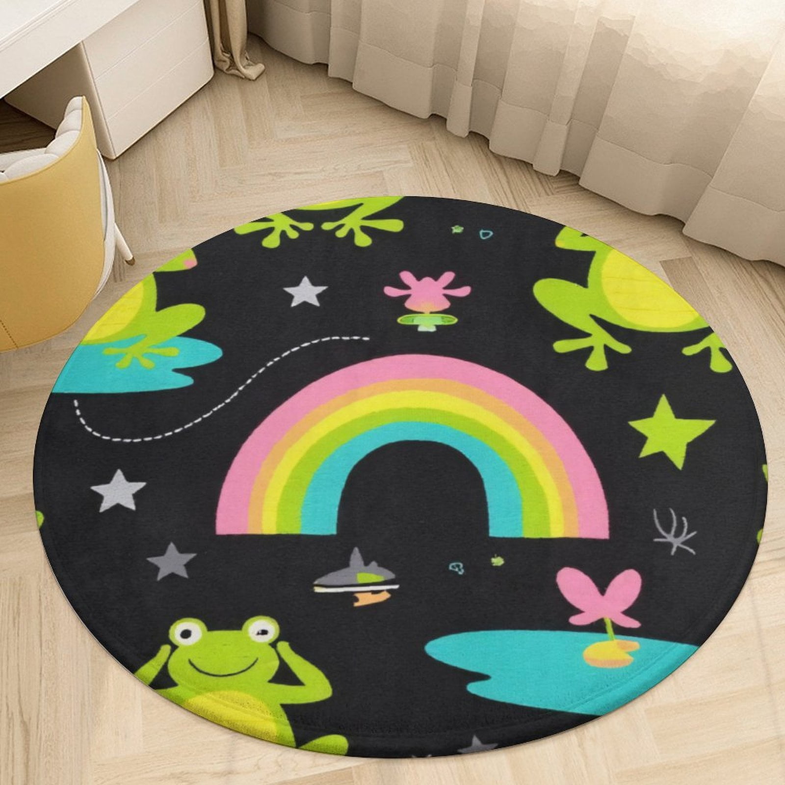 Frogs And Rainbow Pattern Round Area Rugs for Bedroom Living Room, 6FT ...