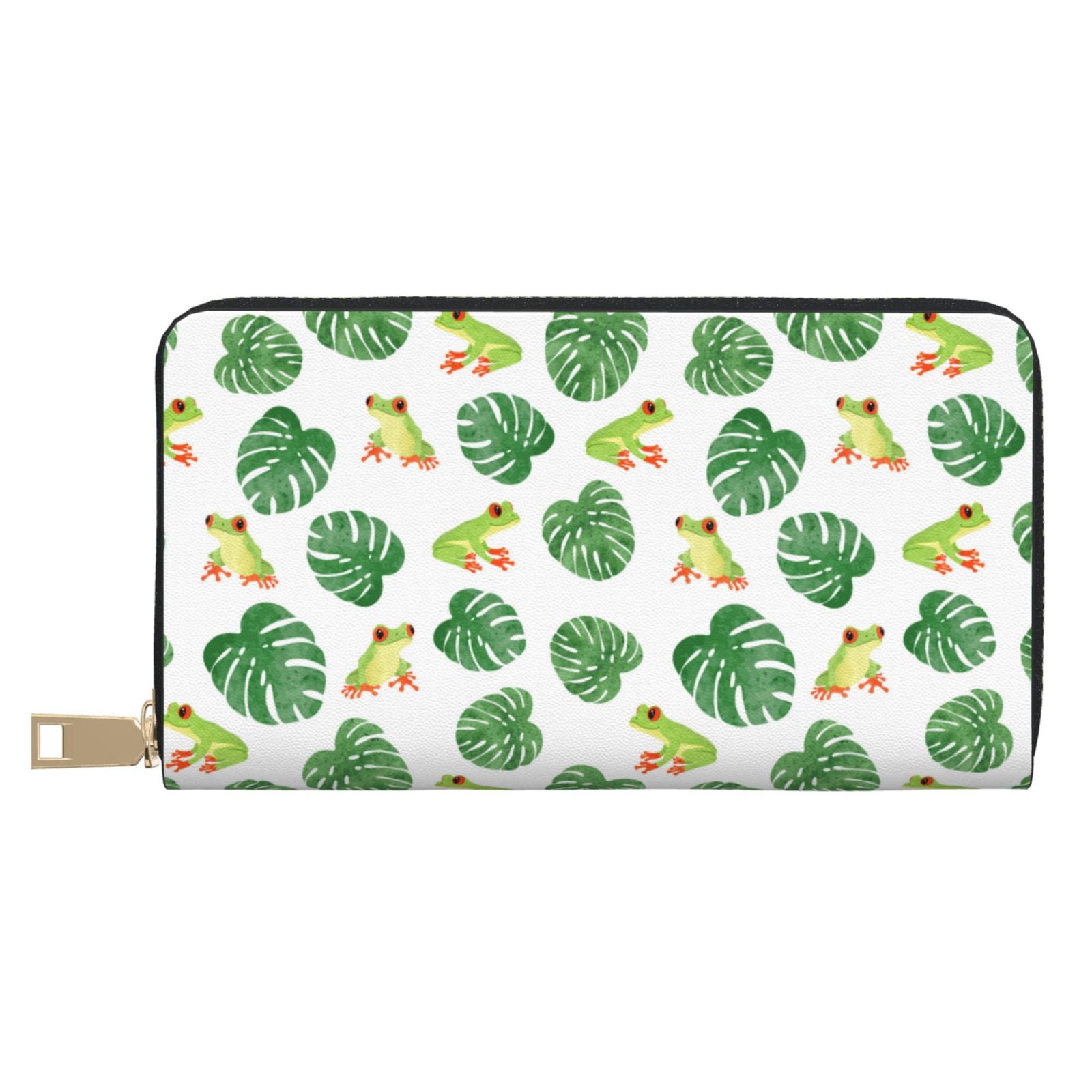 Frogs And Tropical Leaves Wallet Women, Leather Bifold Multi Card ...
