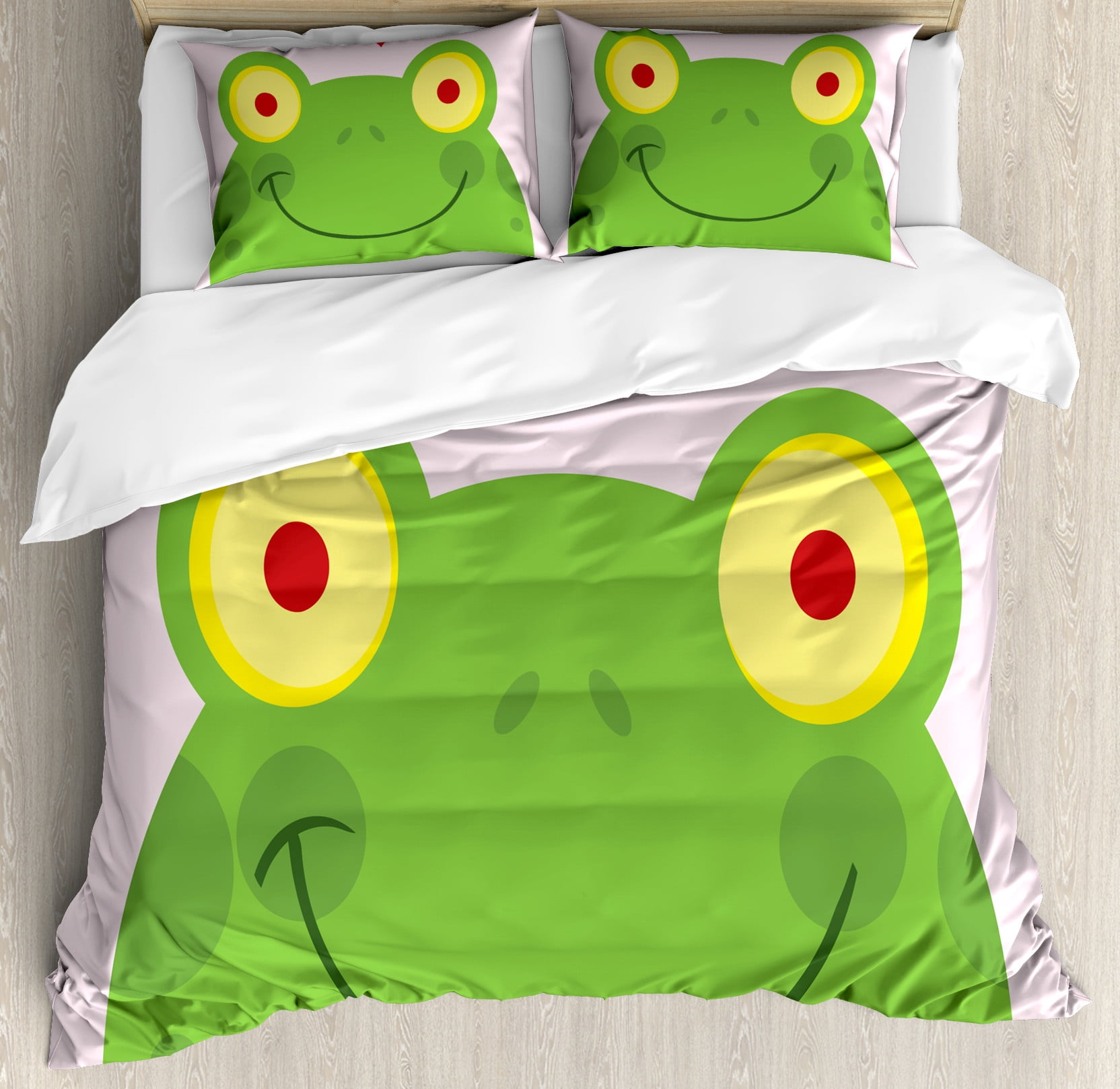 Frogs Duvet Cover Set, Animal in Love Smiling Face and Hearts ...