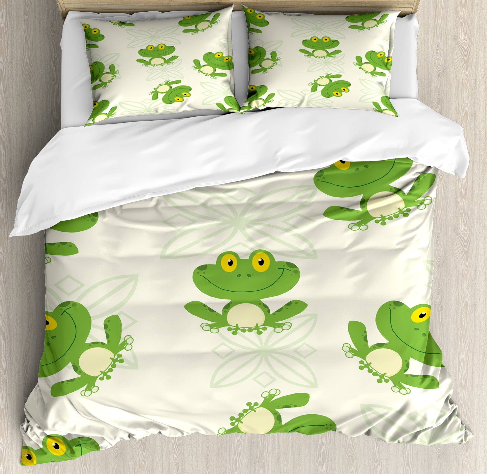 Frogs Duvet Cover Set, Repetitive Joyful Pattern of Smiling Happy ...