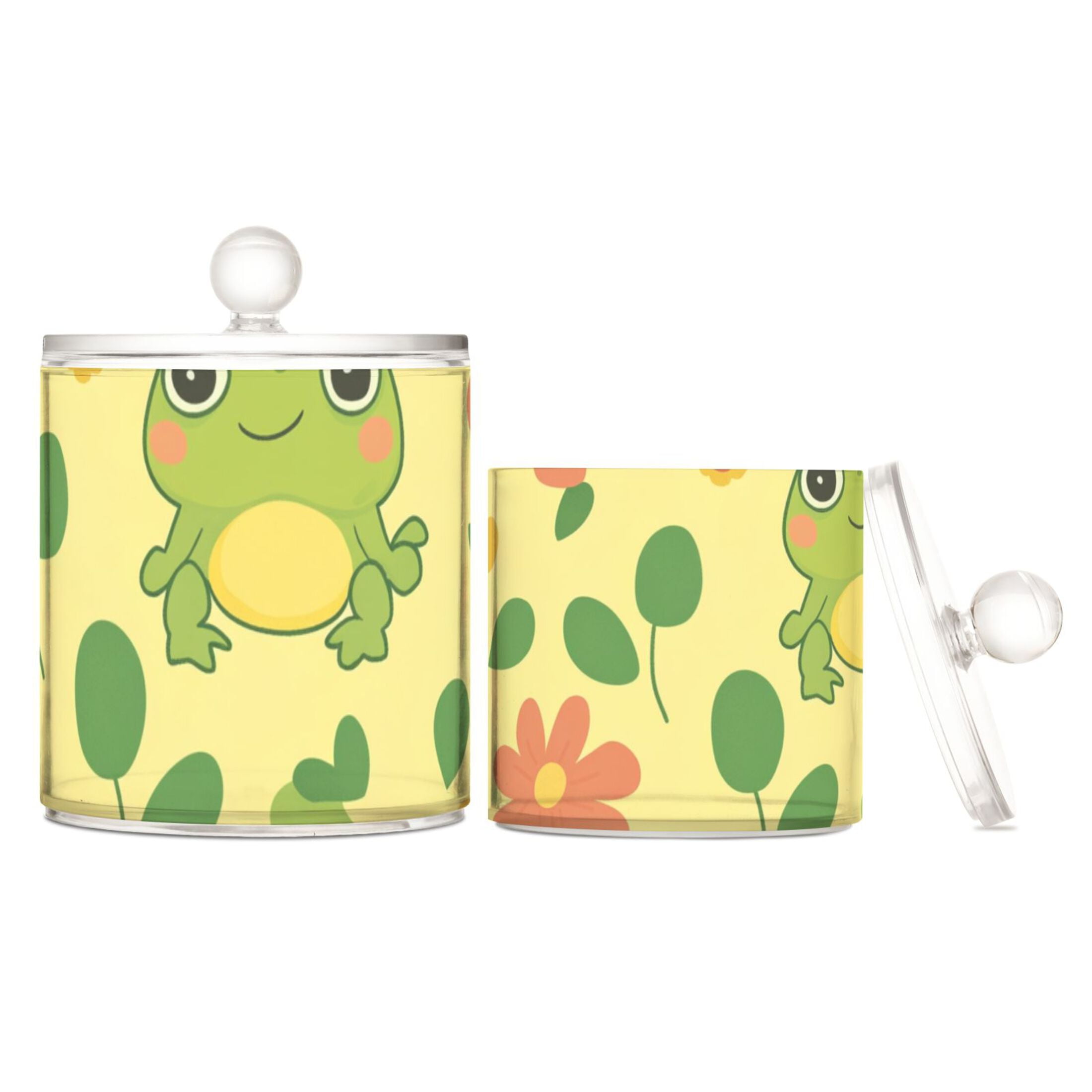 Frogs Florals Leaves Translucent Plastic Cans Storage Canisters with ...