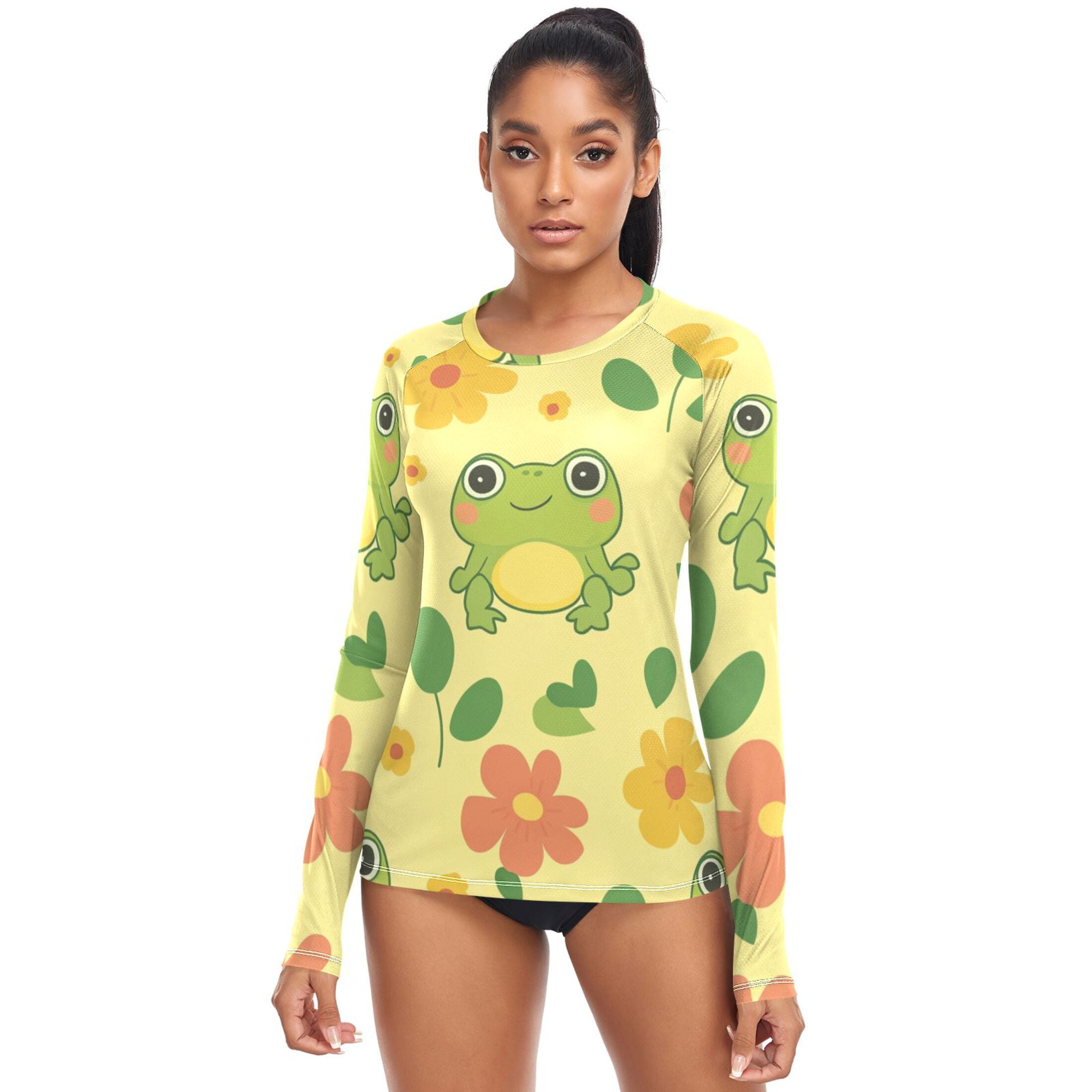 Frogs Florals Leaves Women's Rash Guard Shirts UPF 50+ Sun Protection ...