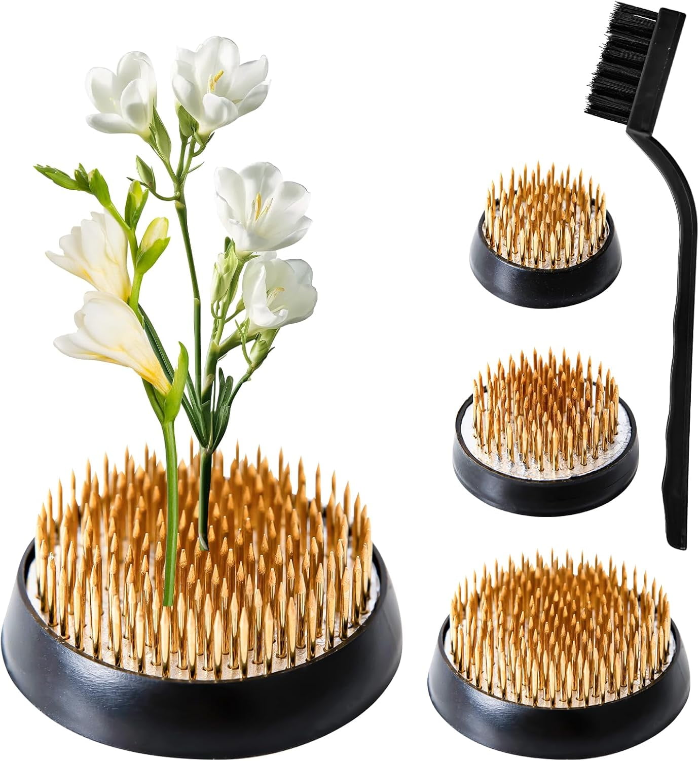Frogs Ikebana & Multi-Function Cleaning Brush Set - 4-Piece Combo (Gold ...
