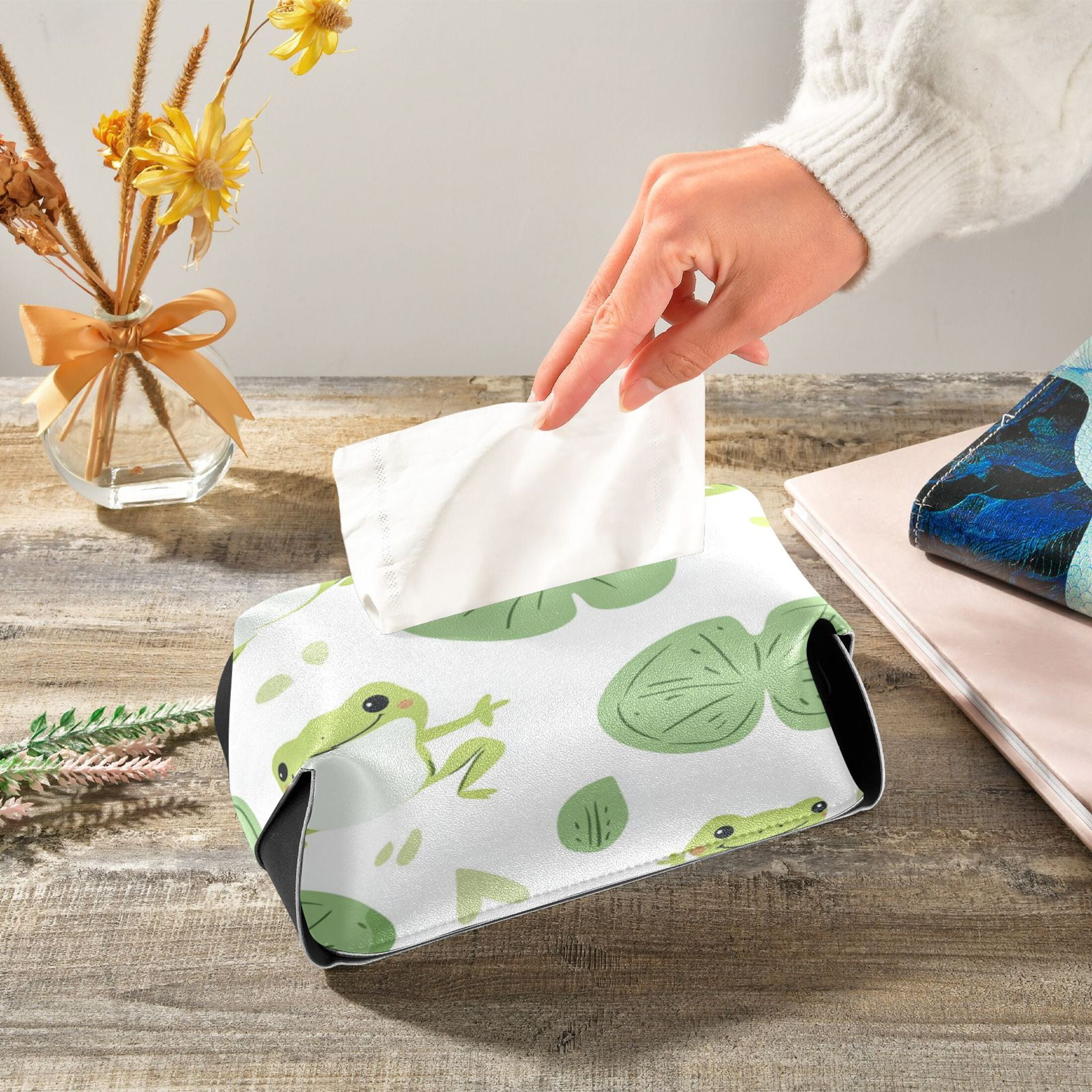 Frogs Leaves Green Hearts Leather Tissue Box Cover Rectangle Tissue ...