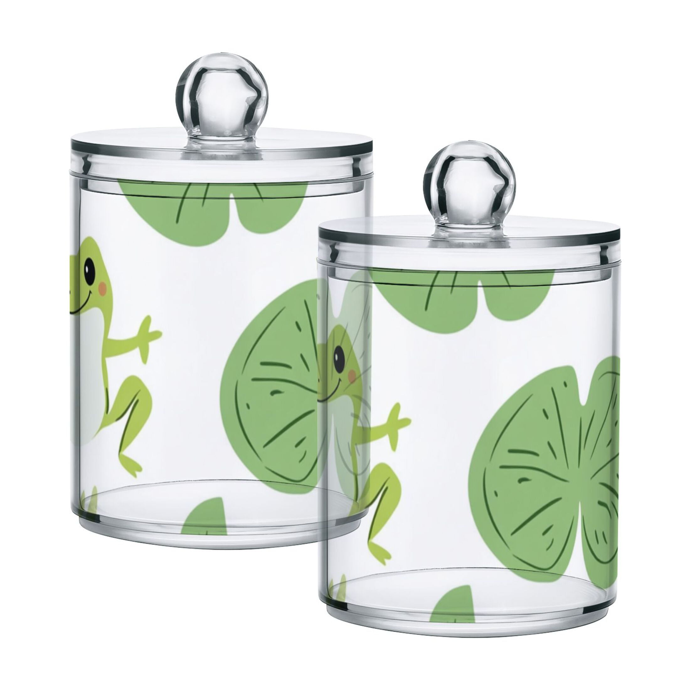 Frogs Lily Pads Green Hearts Translucent Plastic Cans Storage Canisters ...