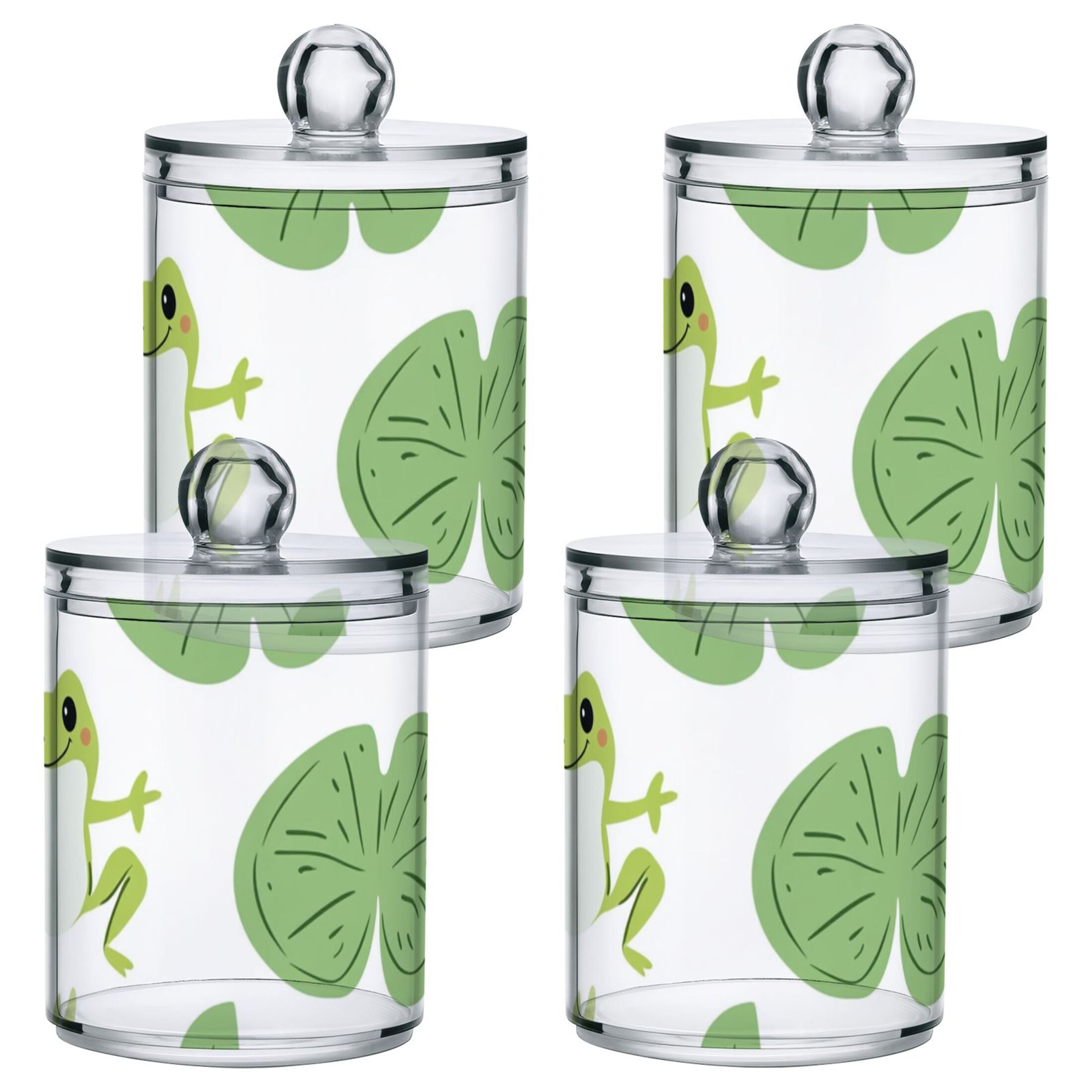 Frogs Lily Pads Green Hearts Translucent Plastic Cans Storage Canisters ...