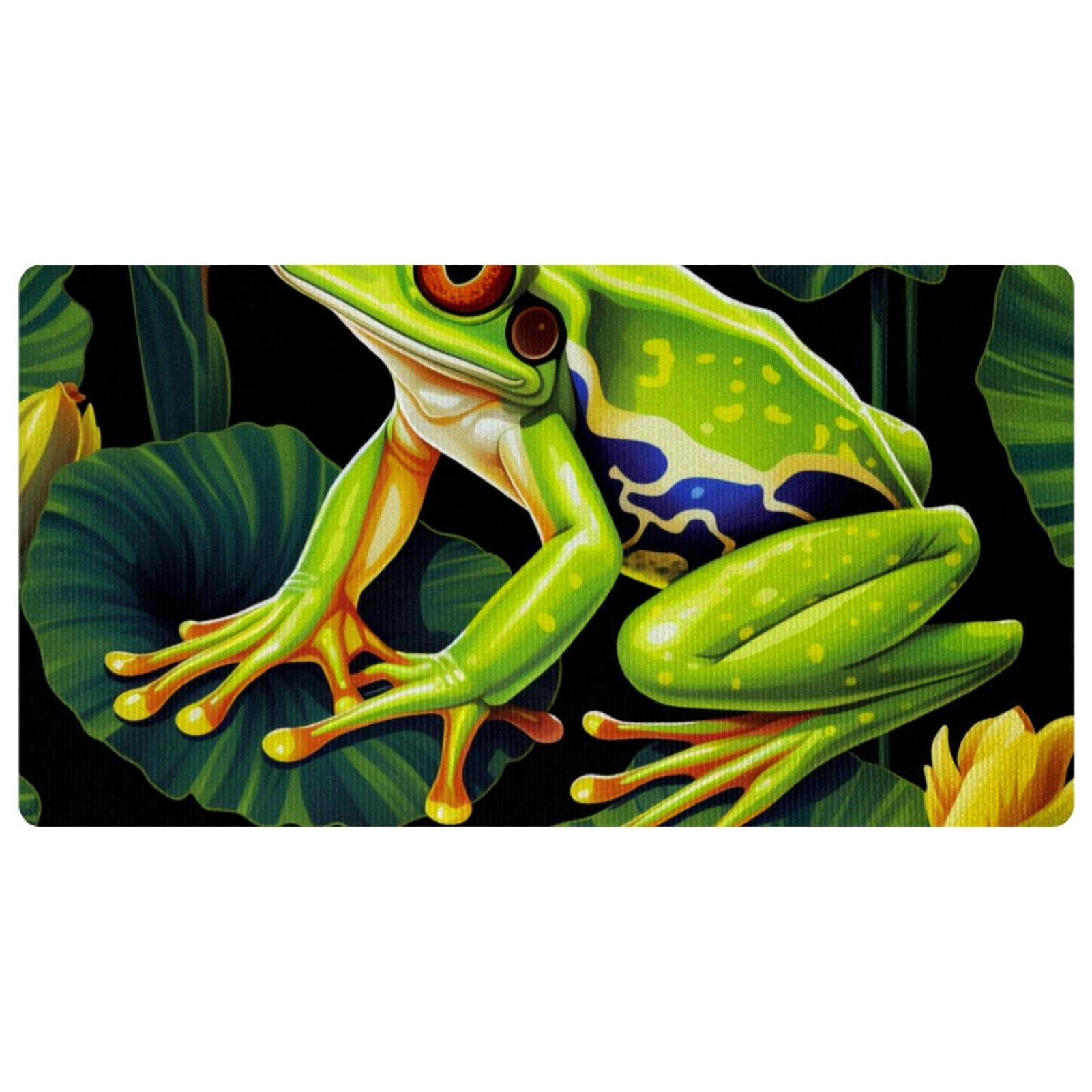 Frogs on Lotus Leaves Kitchen Mat,Cushioned Anti Fatigue Waterproof ...