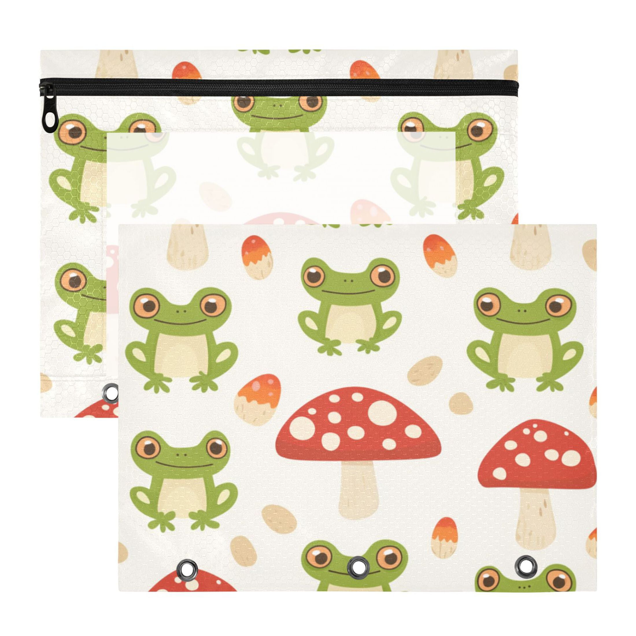 Frogs Mushrooms Cartoon Cute 3-Ring Binder Pouches A4 Size Zipper ...