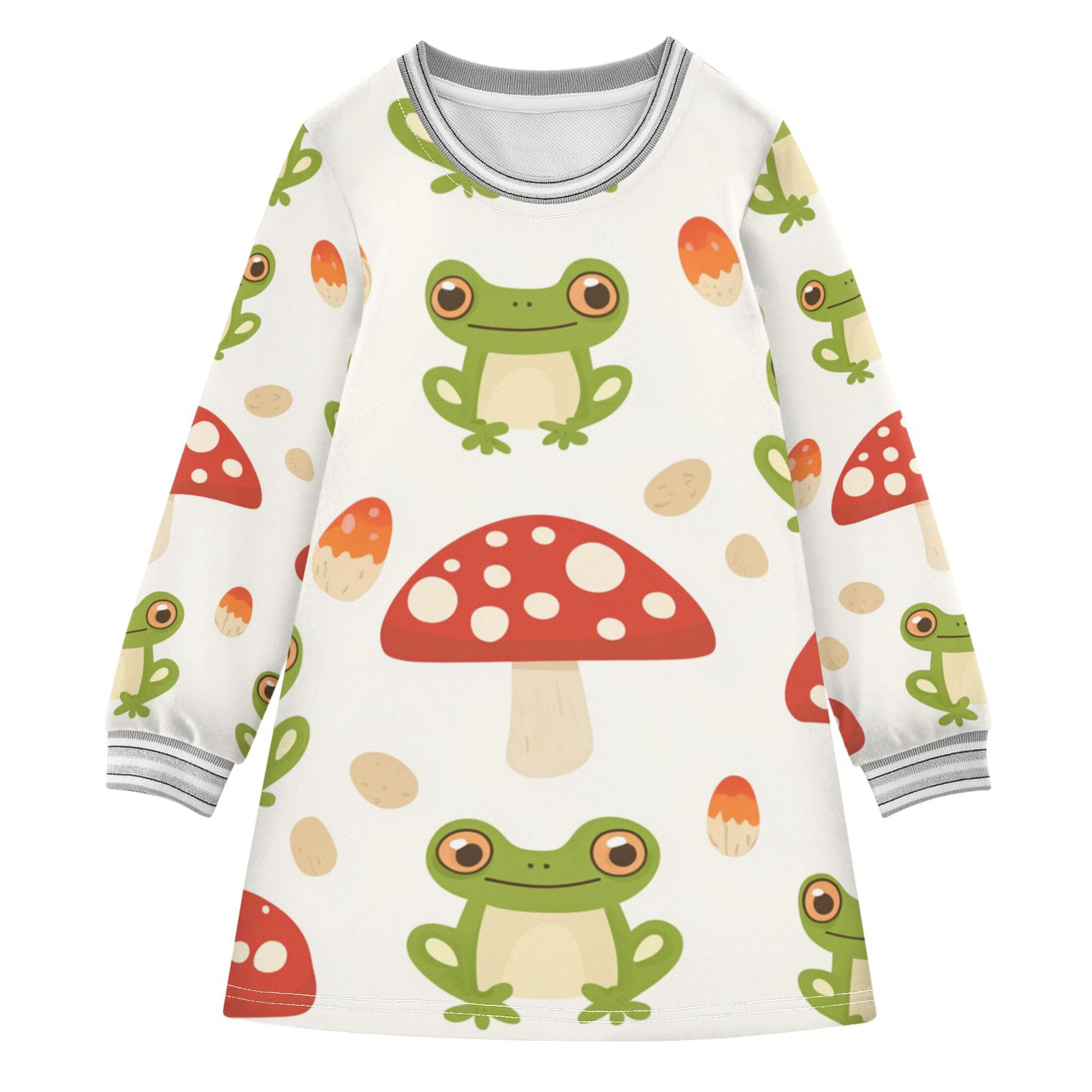Frogs Mushrooms Cartoon Cute Long-sleeved Dress A-line One-Piece Dress ...