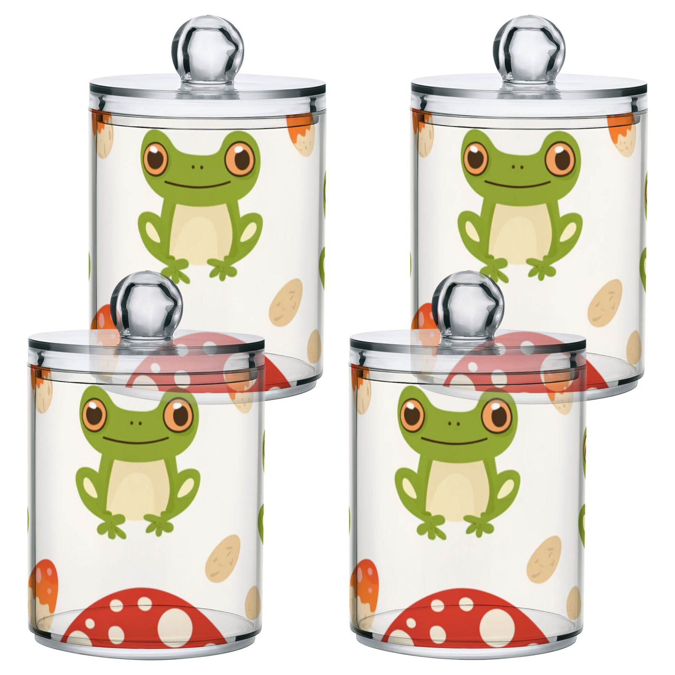 Frogs Mushrooms Cartoon Cute Translucent Plastic Cans Storage Canisters ...