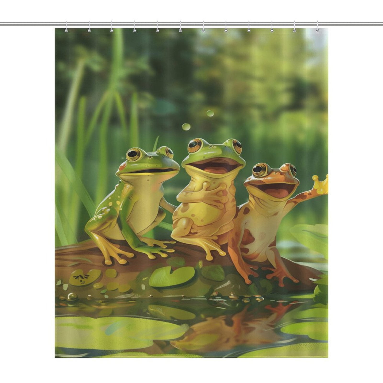 Frogs Playing in The Pond Shower Curtain Cloth Fabric Bathroom Decor ...
