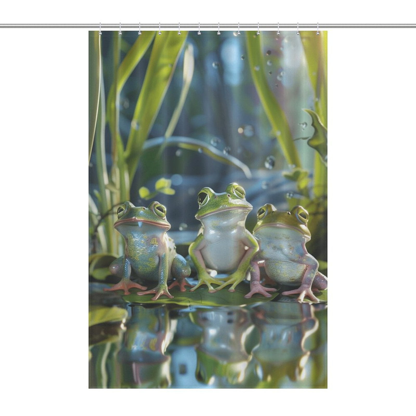 Frogs Playing in The Pond Shower Curtain Cloth Fabric Bathroom Decor ...
