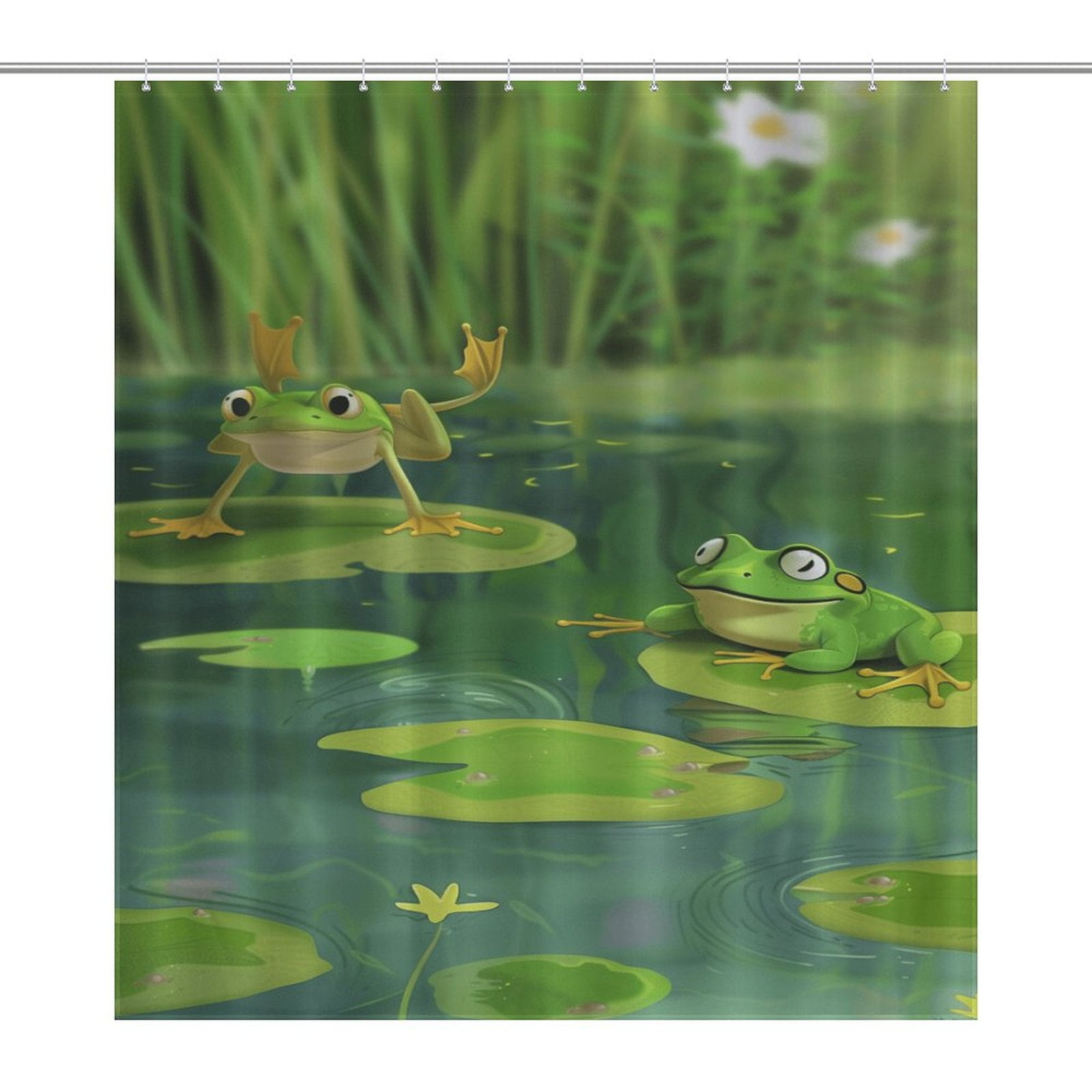 Frogs Playing in The Pond Shower Curtain Fabric Bathroom Decor with ...